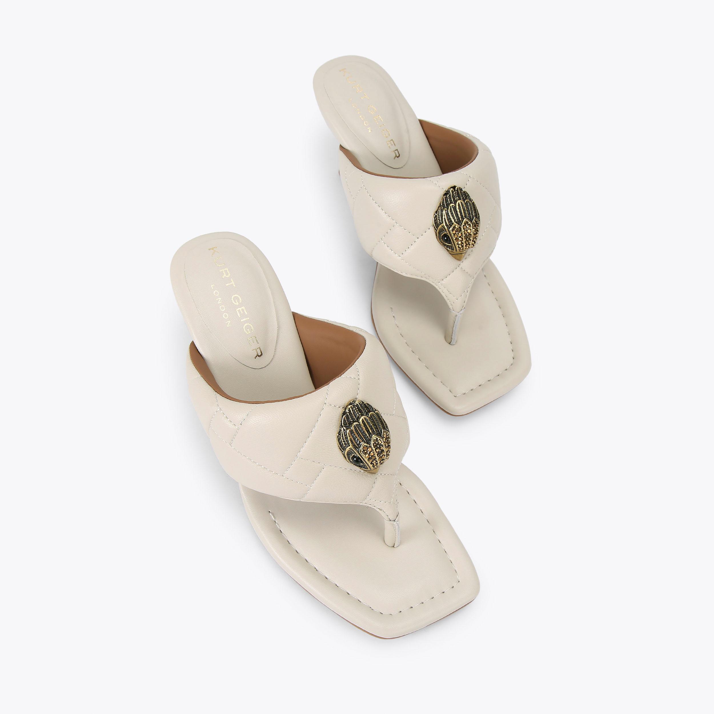PUFF THONG HEEL 85 Bone Leather T-Bar Sandal by KURT GEIGER LONDON