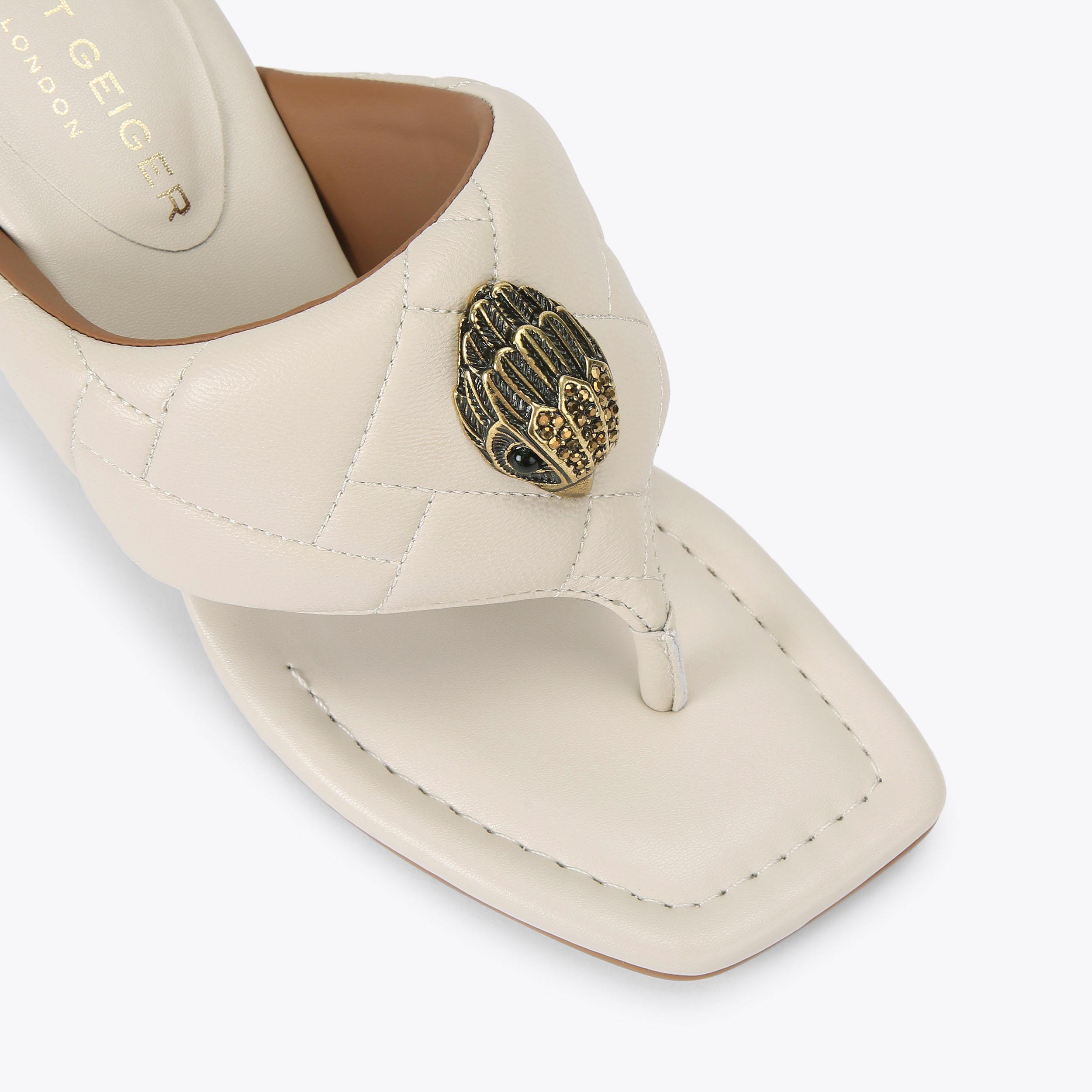 PUFF THONG HEEL 85 Bone Leather T-Bar Sandal by KURT GEIGER LONDON