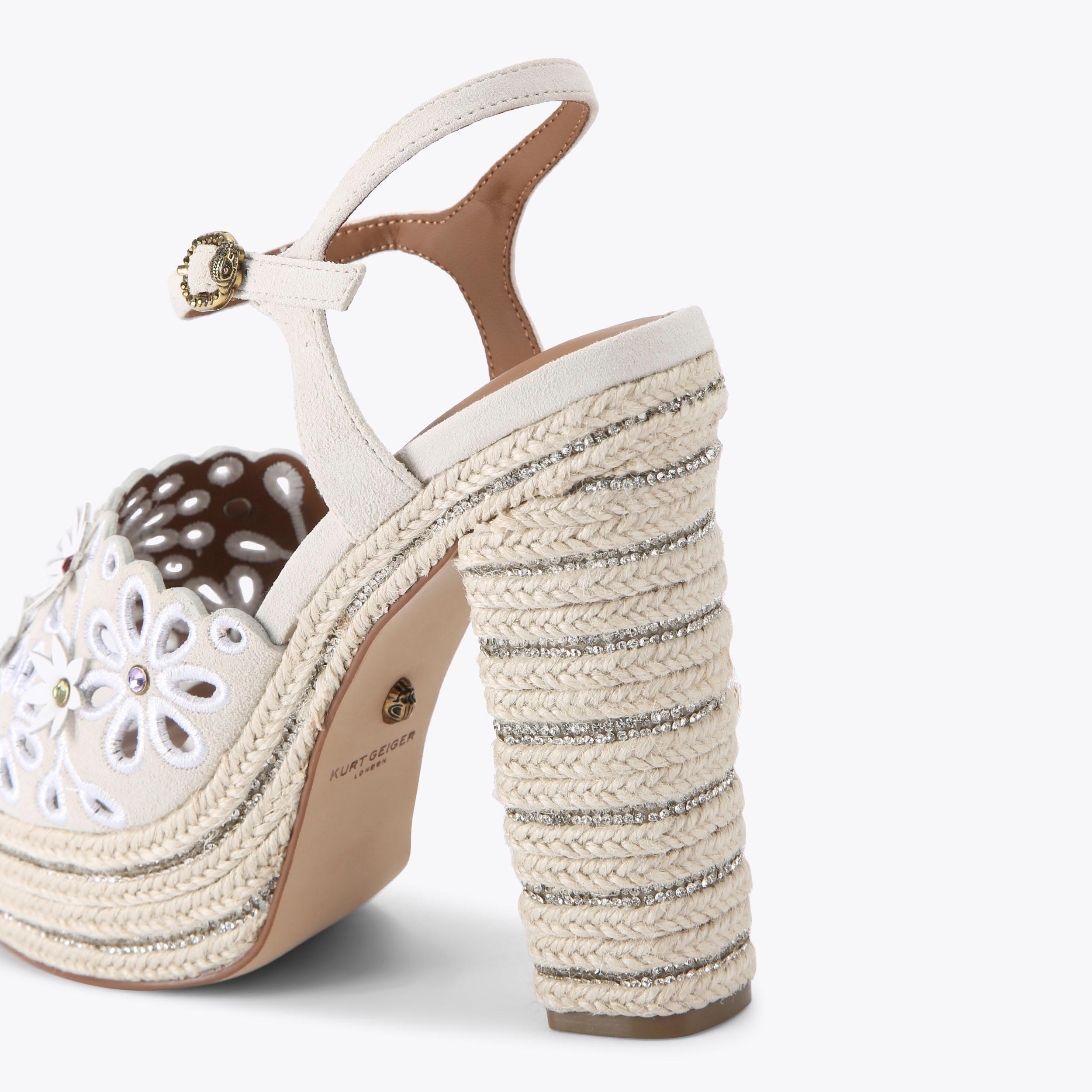 FLOWER PLATFORM SANDAL Bone Suede Taupe Heel by KURT GEIGER LONDON