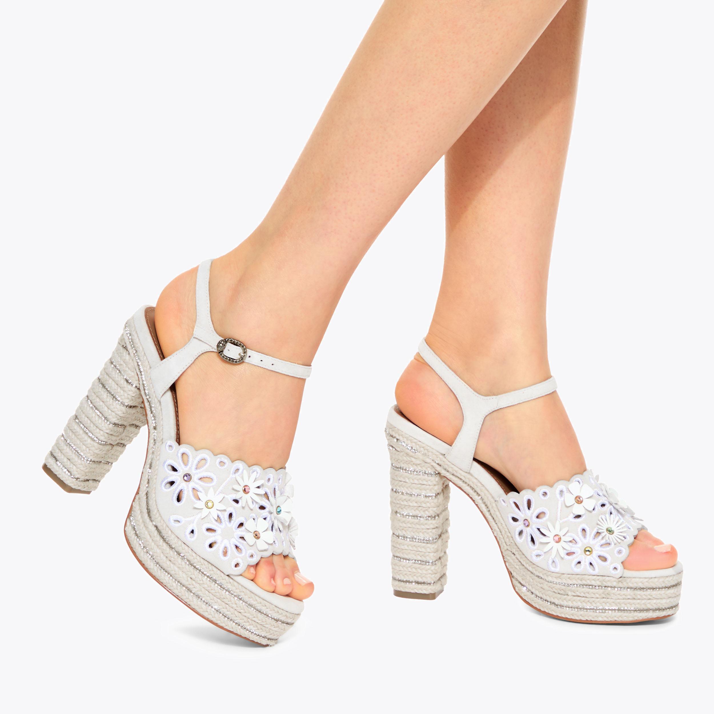 FLOWER PLATFORM SANDAL Bone Suede Taupe Heel by KURT GEIGER LONDON