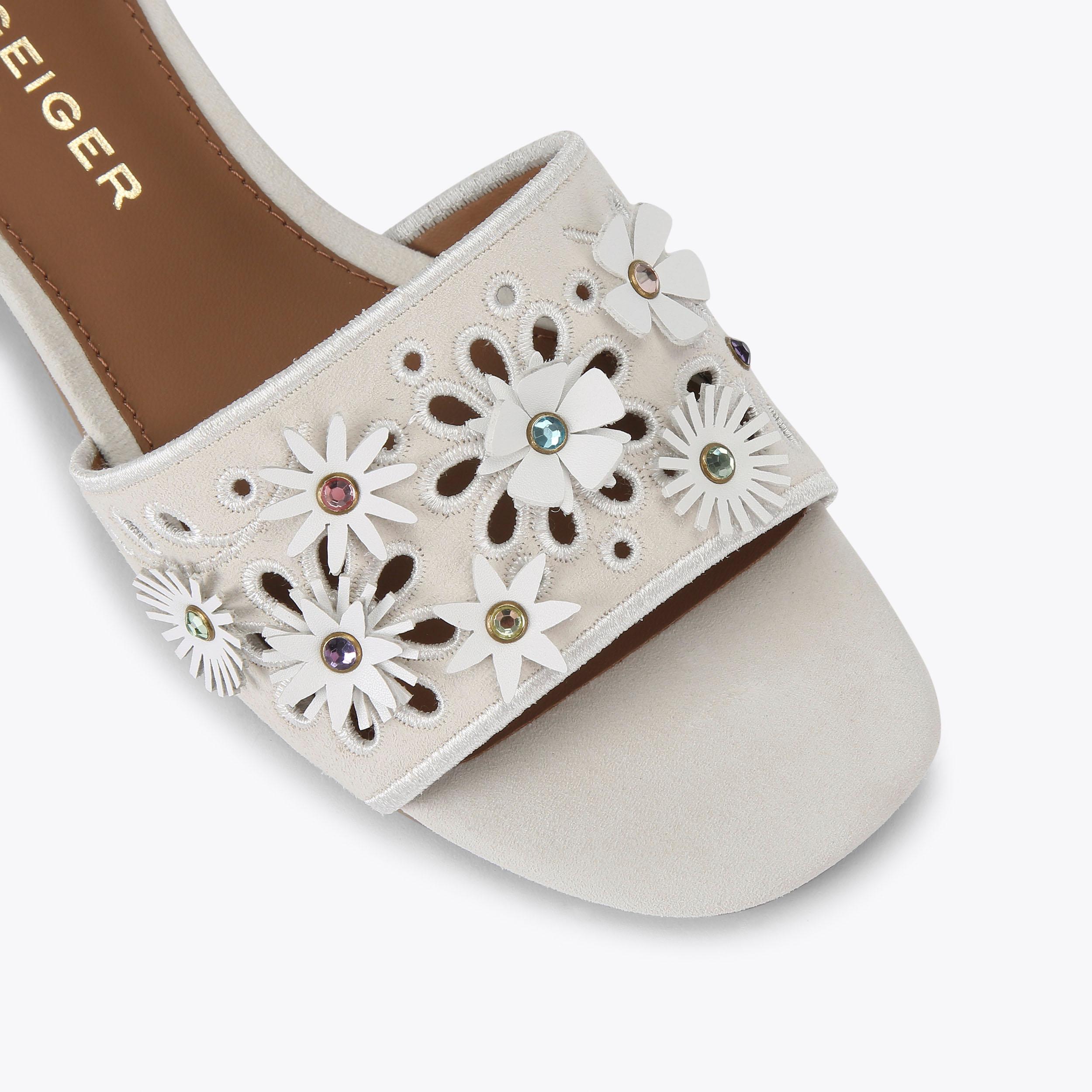 FLOWER LOW SANDAL Bone Suede Slip On Sandal by KURT GEIGER LONDON