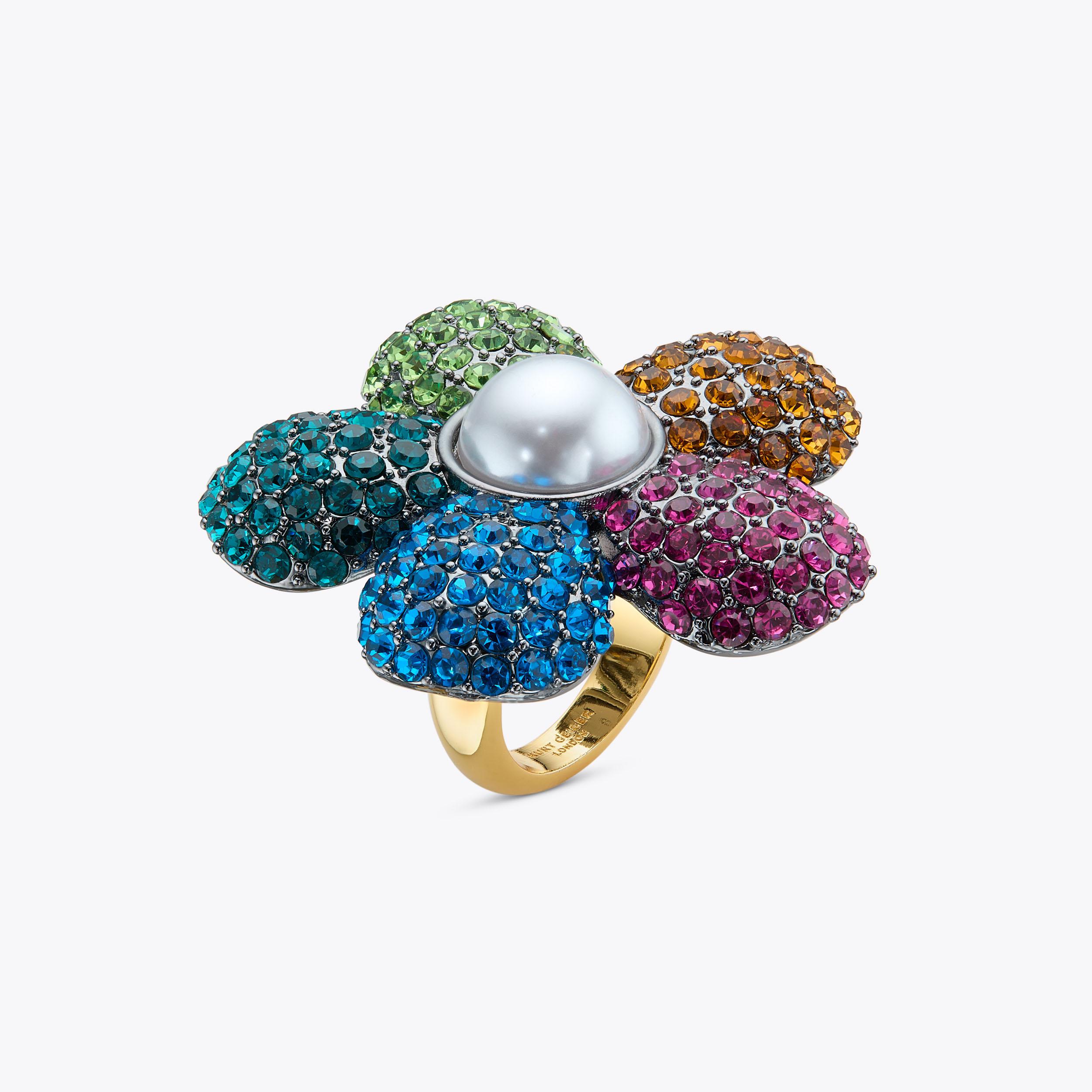 RAINBOW FLOWER RING Rainbow Crystal Flower Ring by KURT GEIGER LONDON