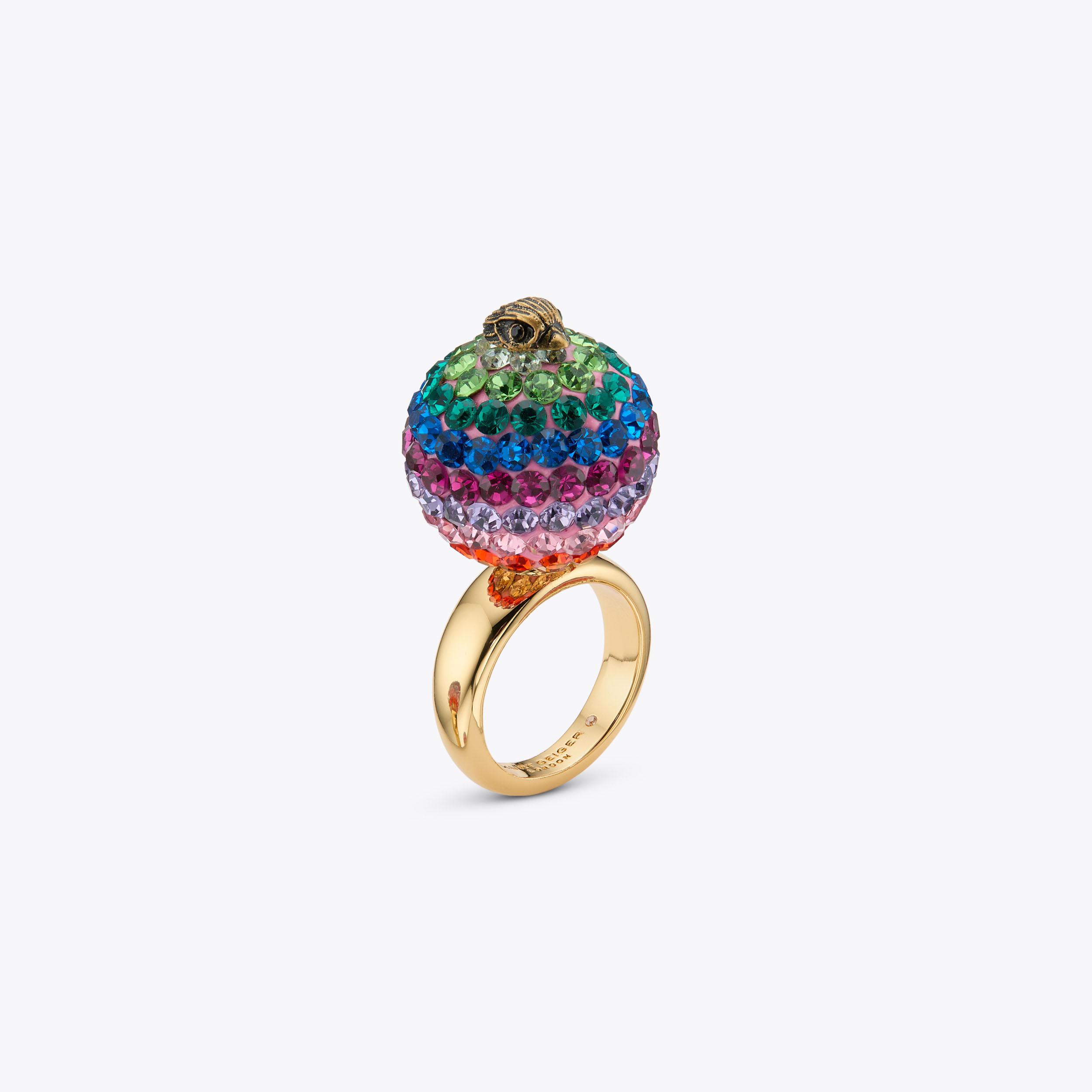 PAVE BUBBLE RING Rainbow Crystal Rings by KURT GEIGER LONDON