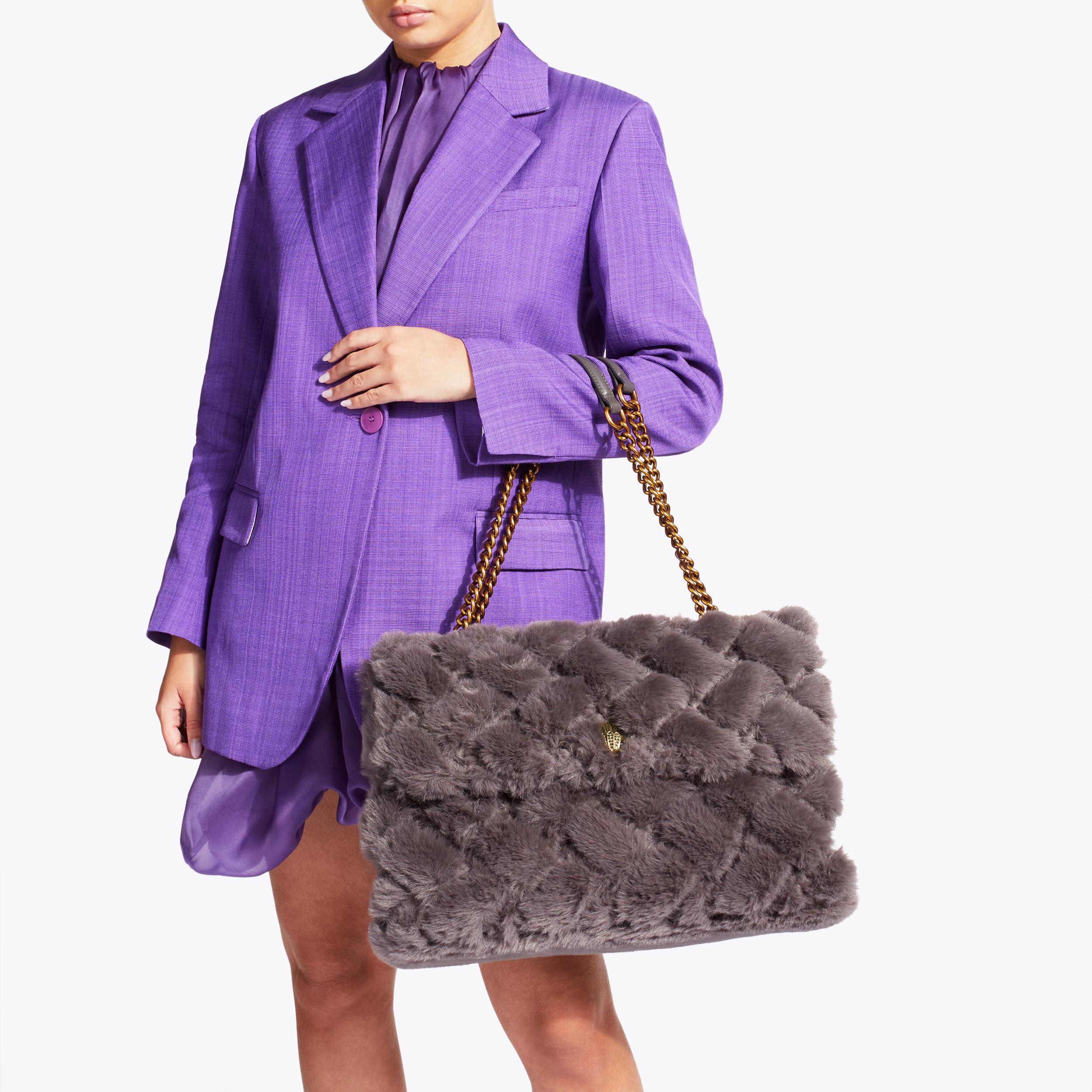 KENSINGTON SOFT XXL BAG XXL Soft Grey Cross Body Faux Fur Purse by KURT ...