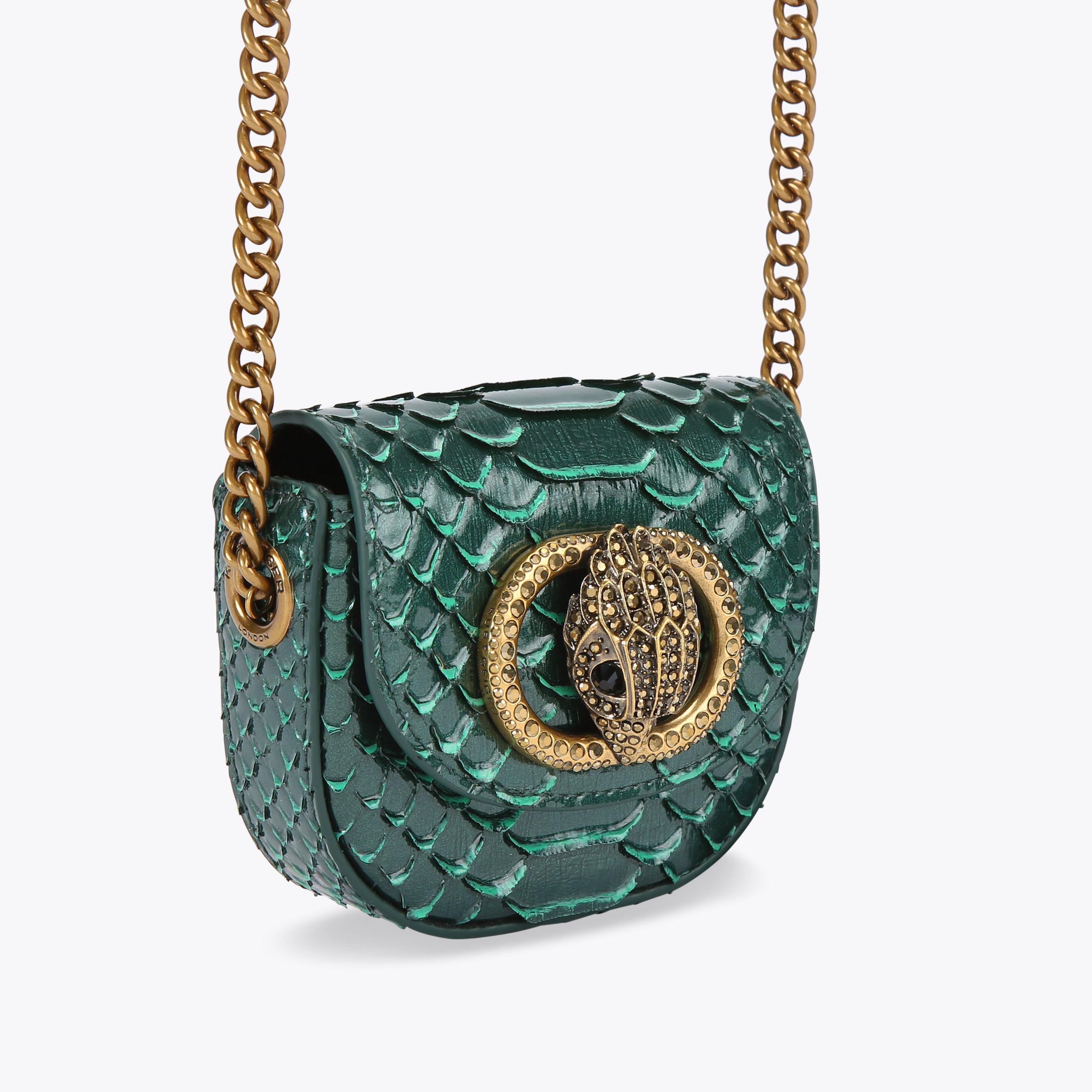 MICRO CHELSEA SADDLE Green Snake Micro Saddle Bag by KURT GEIGER LONDON