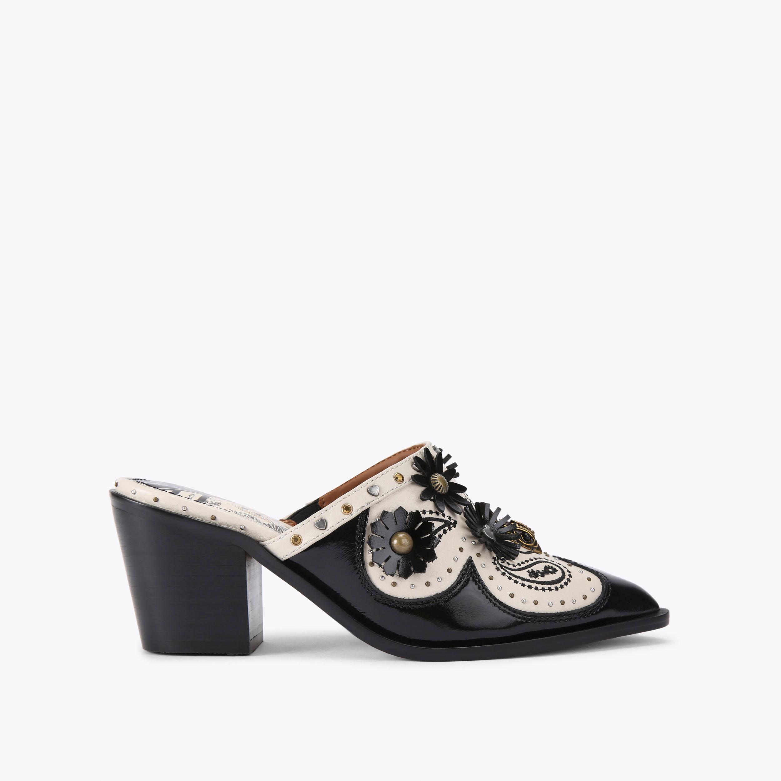 FLOWER WESTERN MULE White Black Western Shoe by KURT GEIGER LONDON