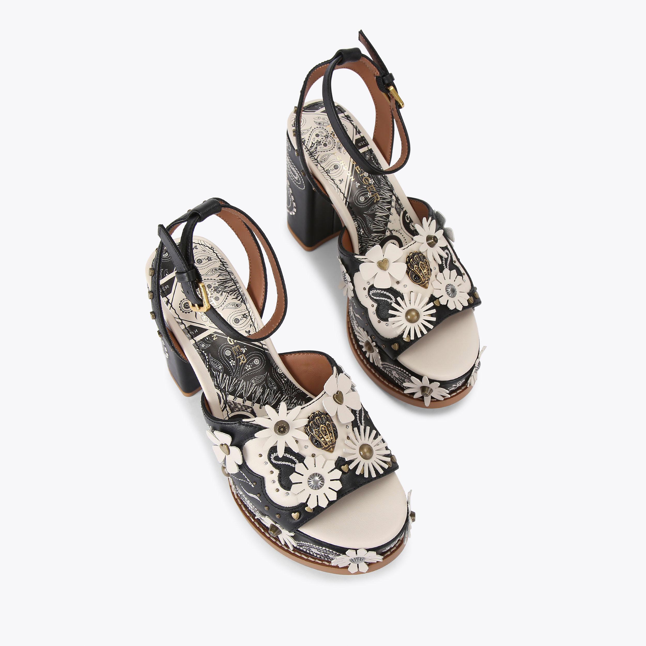FLOWER WESTERN PLATFORM Black White Embroidered Platform Heel by KURT ...