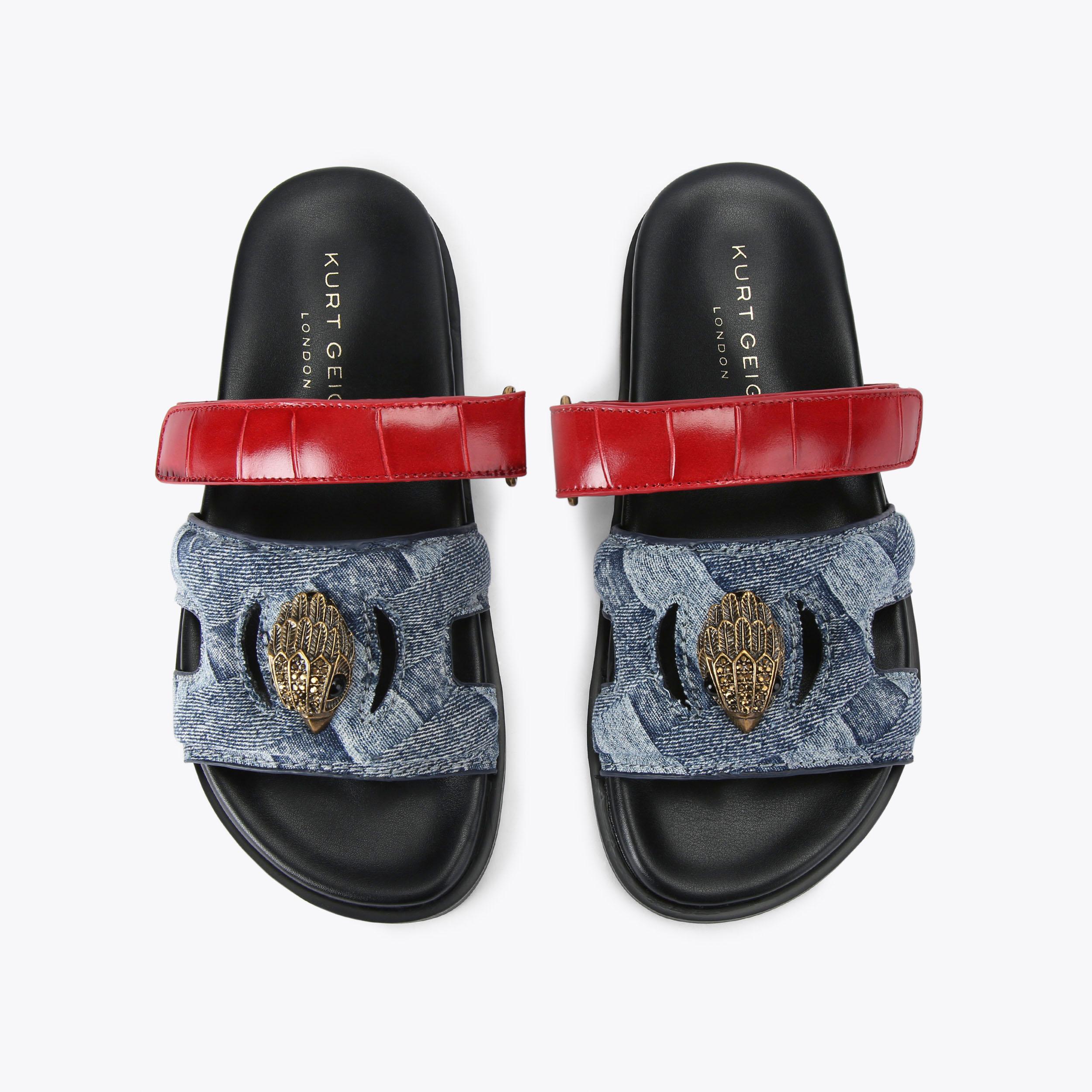 EAGLE CUT OUT SANDAL Denim Leather Slip On Sandal by KURT GEIGER LONDON