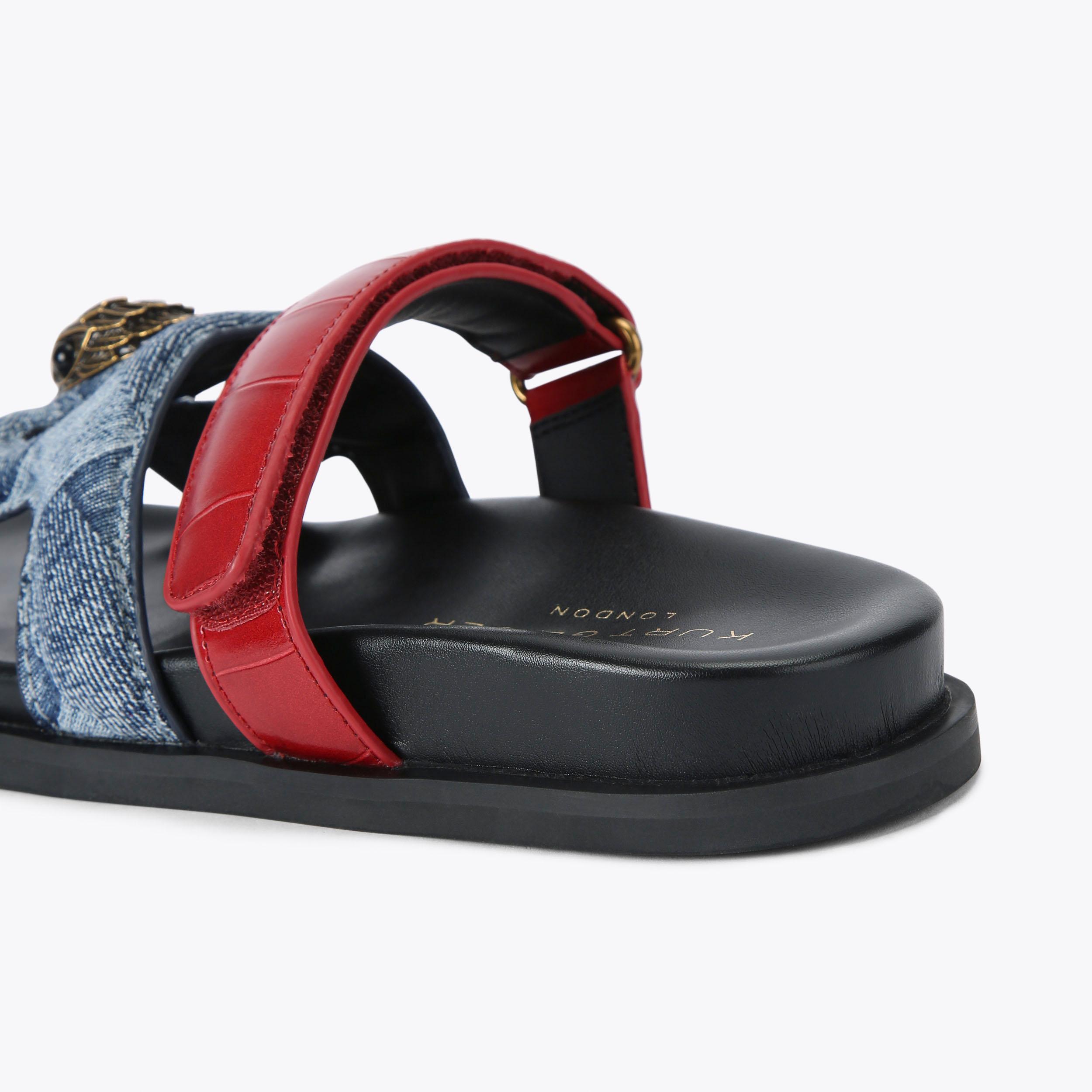 EAGLE CUT OUT SANDAL Denim Leather Slip On Sandal by KURT GEIGER LONDON