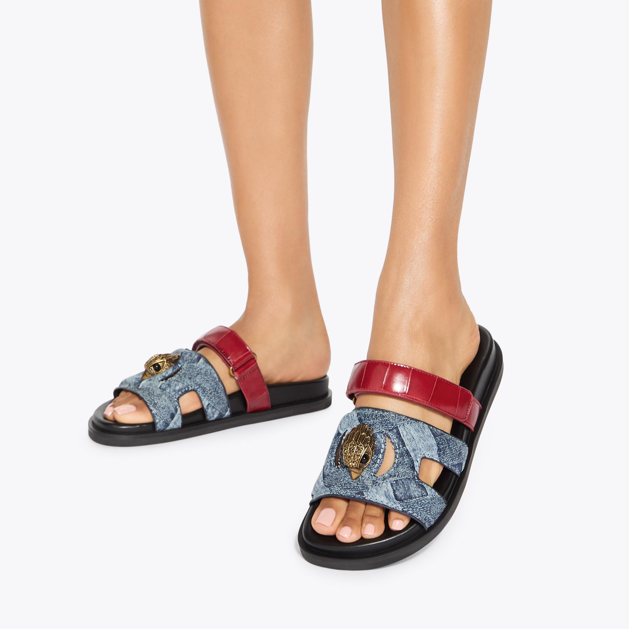 EAGLE CUT OUT SANDAL Denim Leather Slip On Sandal by KURT GEIGER LONDON