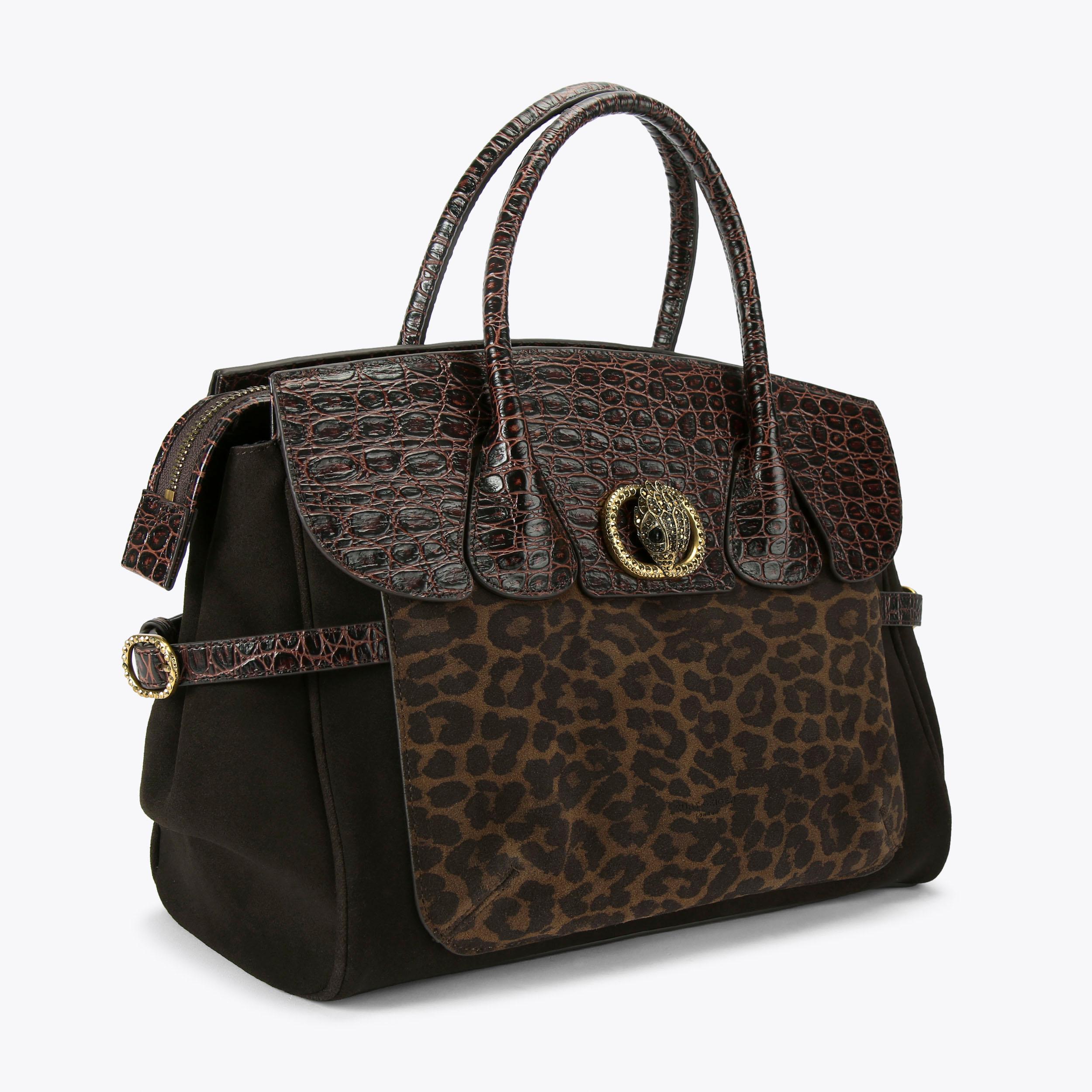 CHELSEA TOTE Dark Brown Suede Croc Tote Bag by KURT GEIGER LONDON
