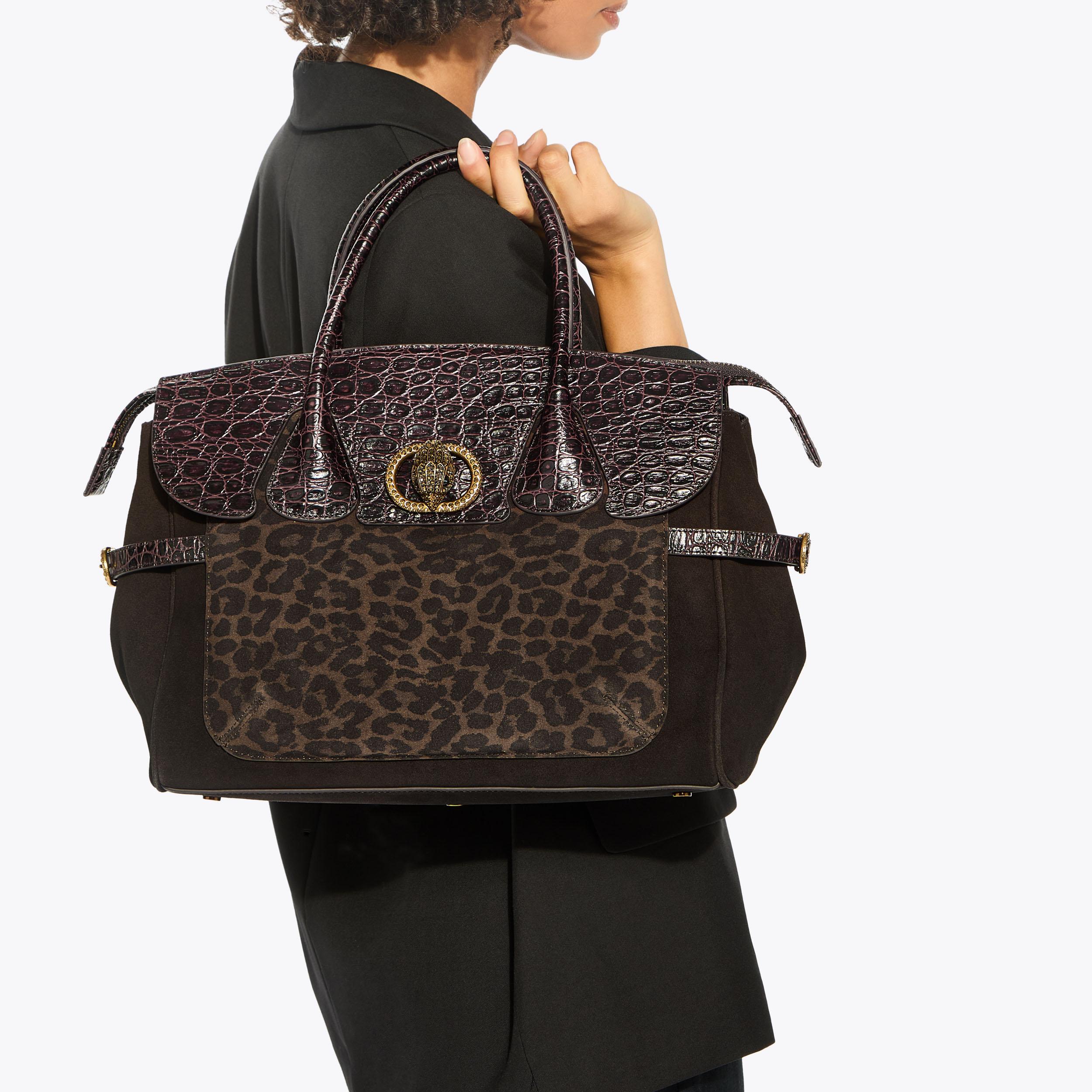 CHELSEA TOTE Dark Brown Suede Croc Tote Bag by KURT GEIGER LONDON