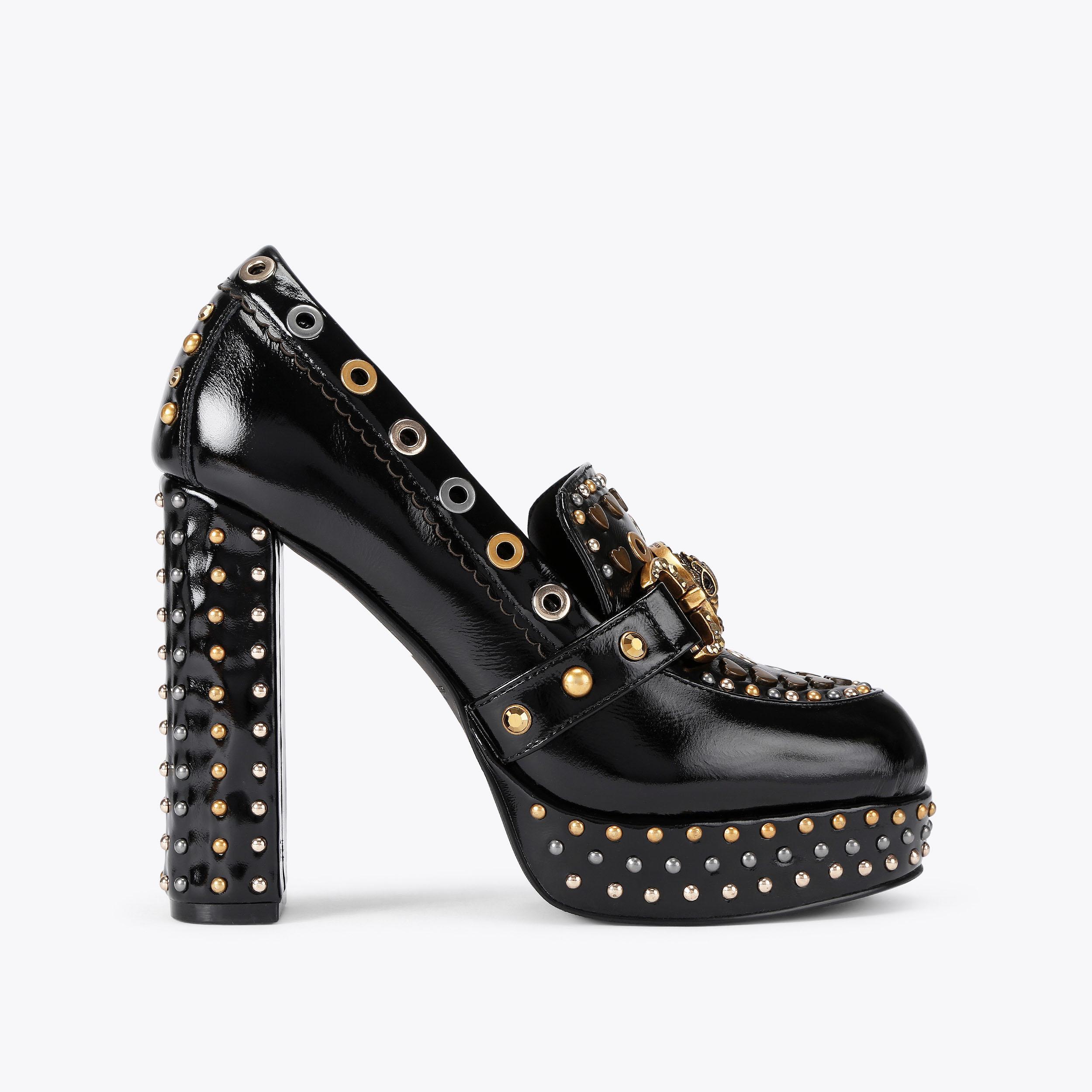 MANSION LOAFER PLATFORM Black Studded Slip On Platform Loafers by KURT ...