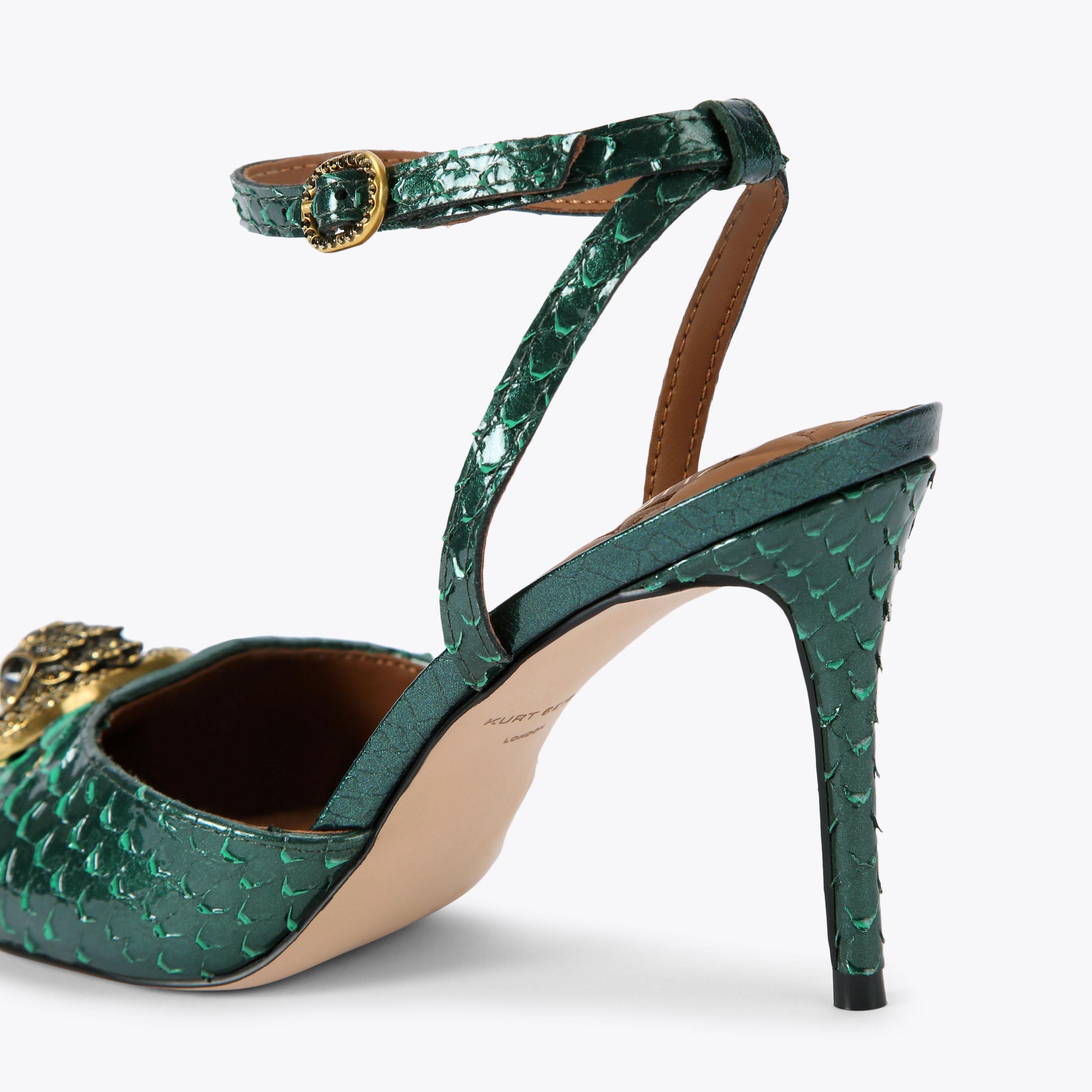 CHELSEA ANKLE STRAP Dark Green Snake High Heel by KURT GEIGER LONDON