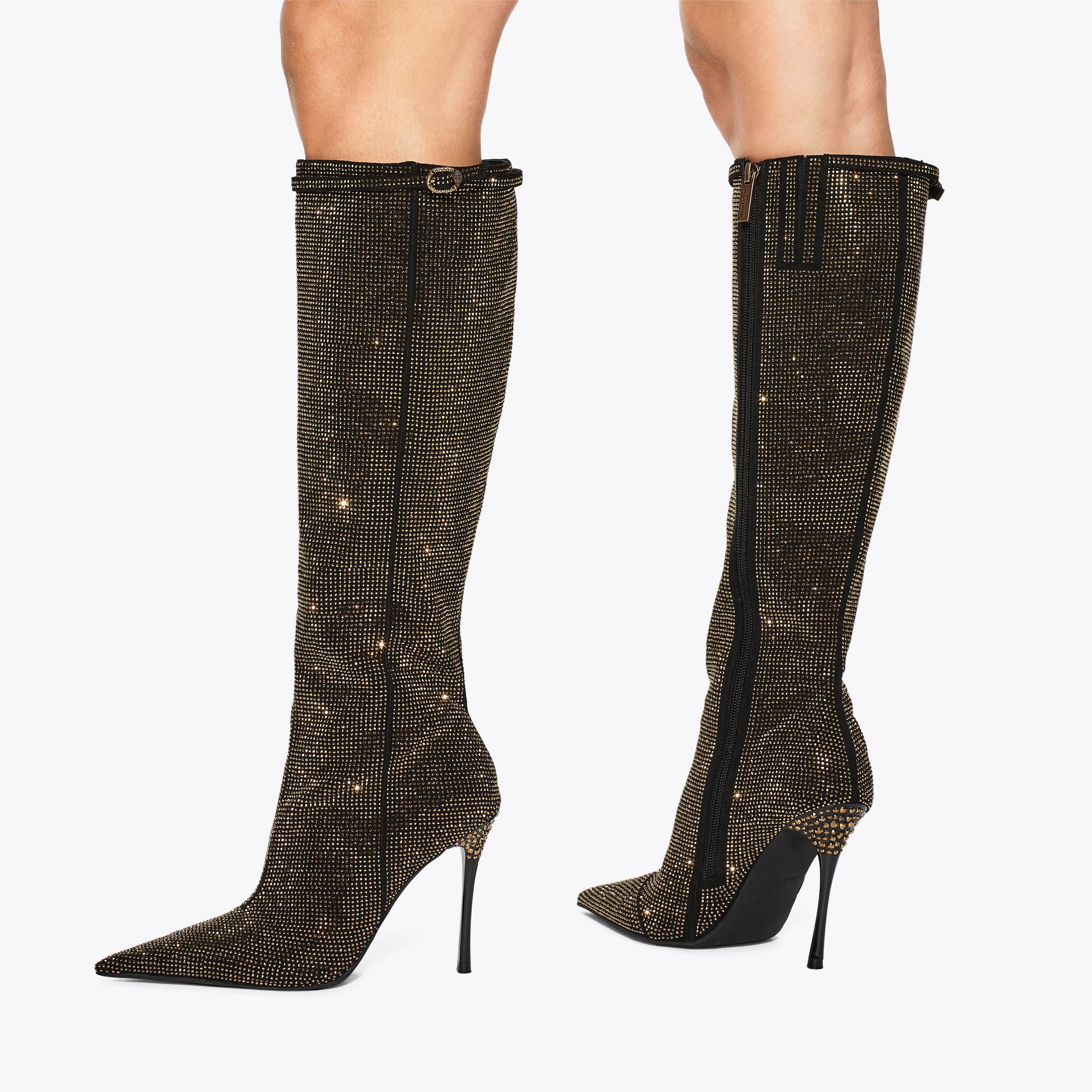 MAYFAIR POINT KNEE BOOT Black Crystal Knee High Boot by KURT GEIGER LONDON