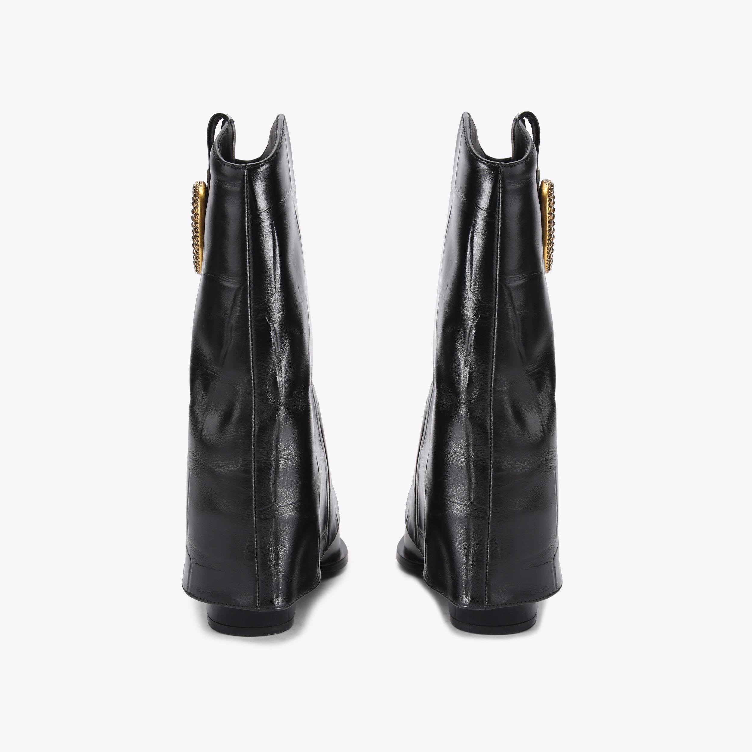 FOLD OVER ANKLE BOOT Black Leather Croc Ankle Boot by KURT GEIGER LONDON