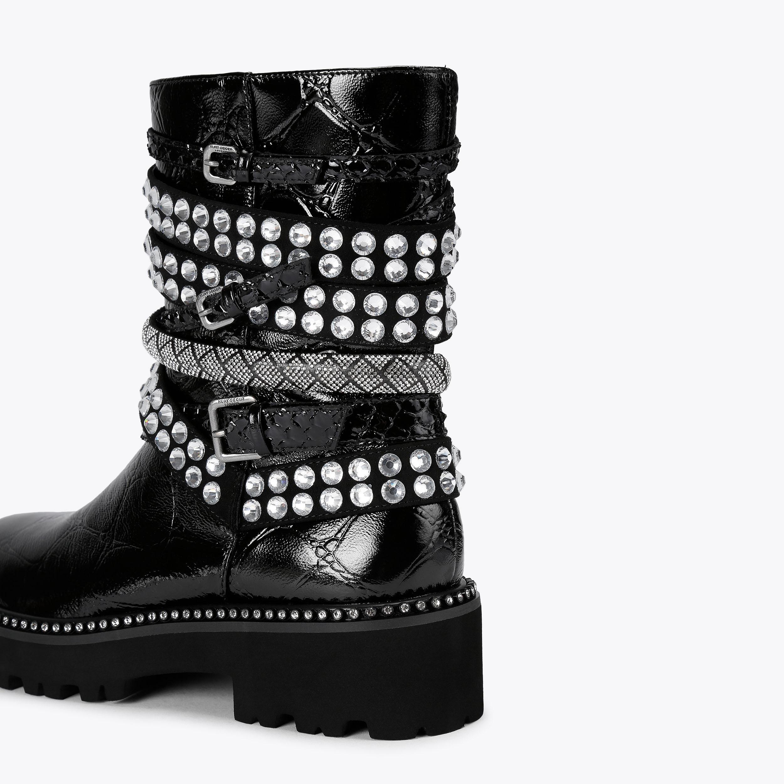 MULTI STRAP FLAT BOOT Black Patent Boots by KURT GEIGER LONDON
