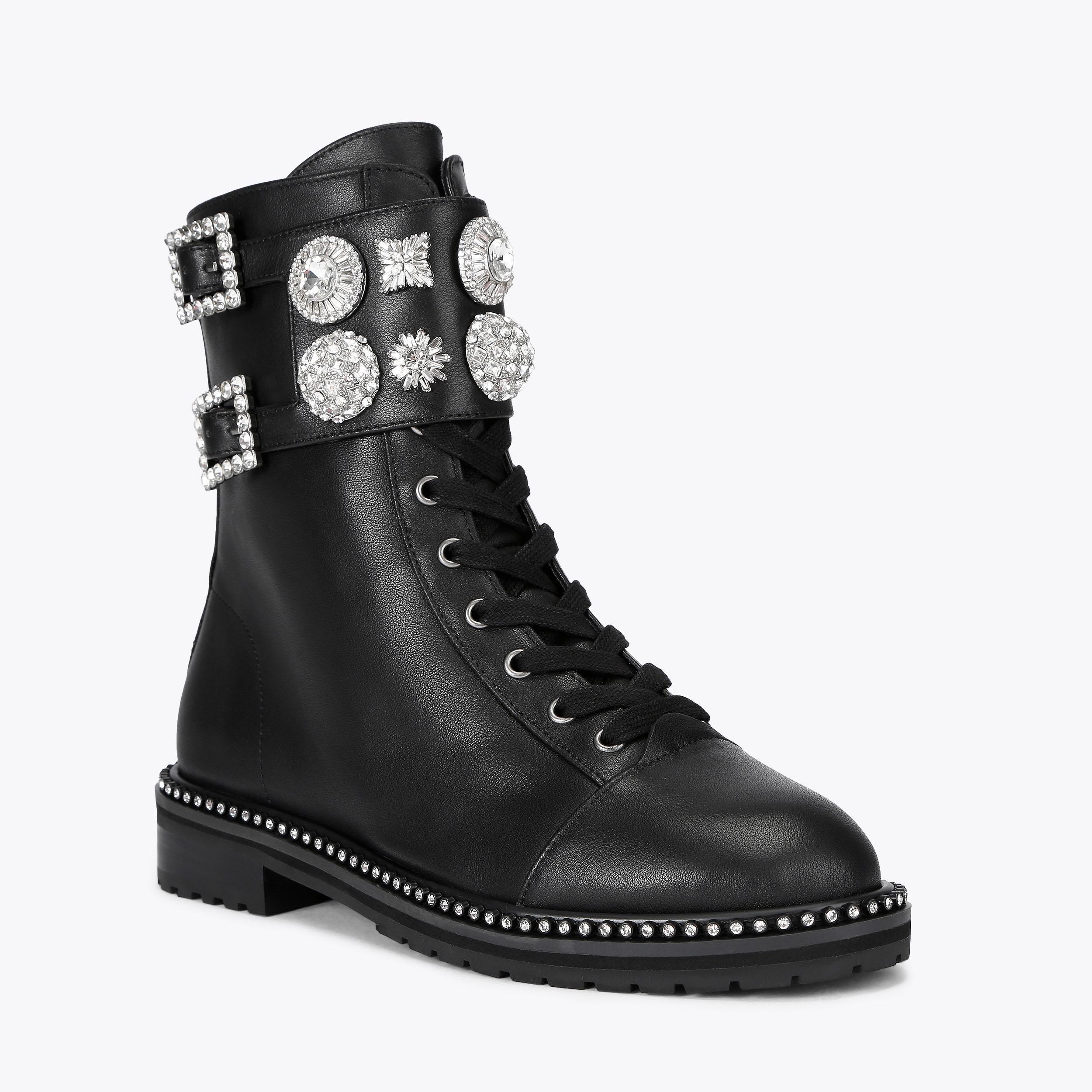STOOP COMBAT BOOT Black Leather Boot by KURT GEIGER LONDON