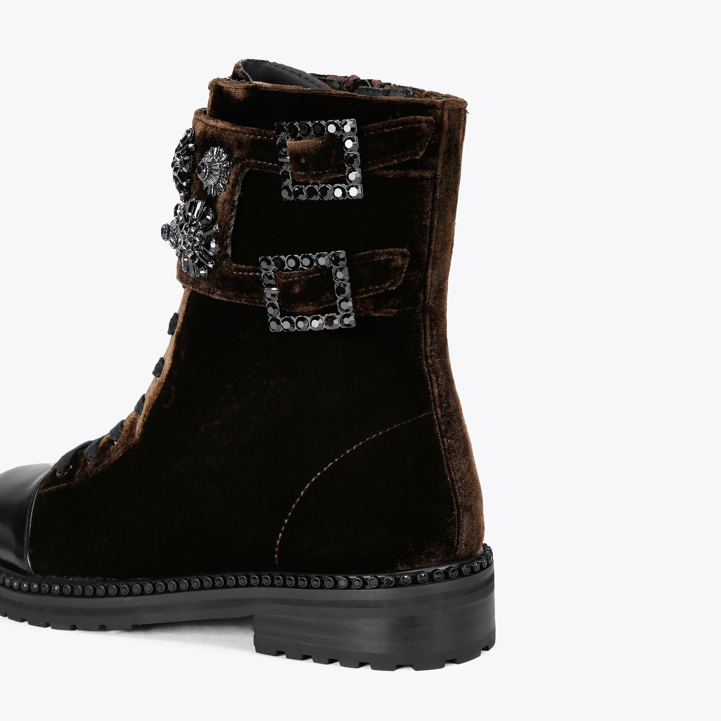 STOOP COMBAT BOOT Dark Brown Velvet Boot by KURT GEIGER LONDON