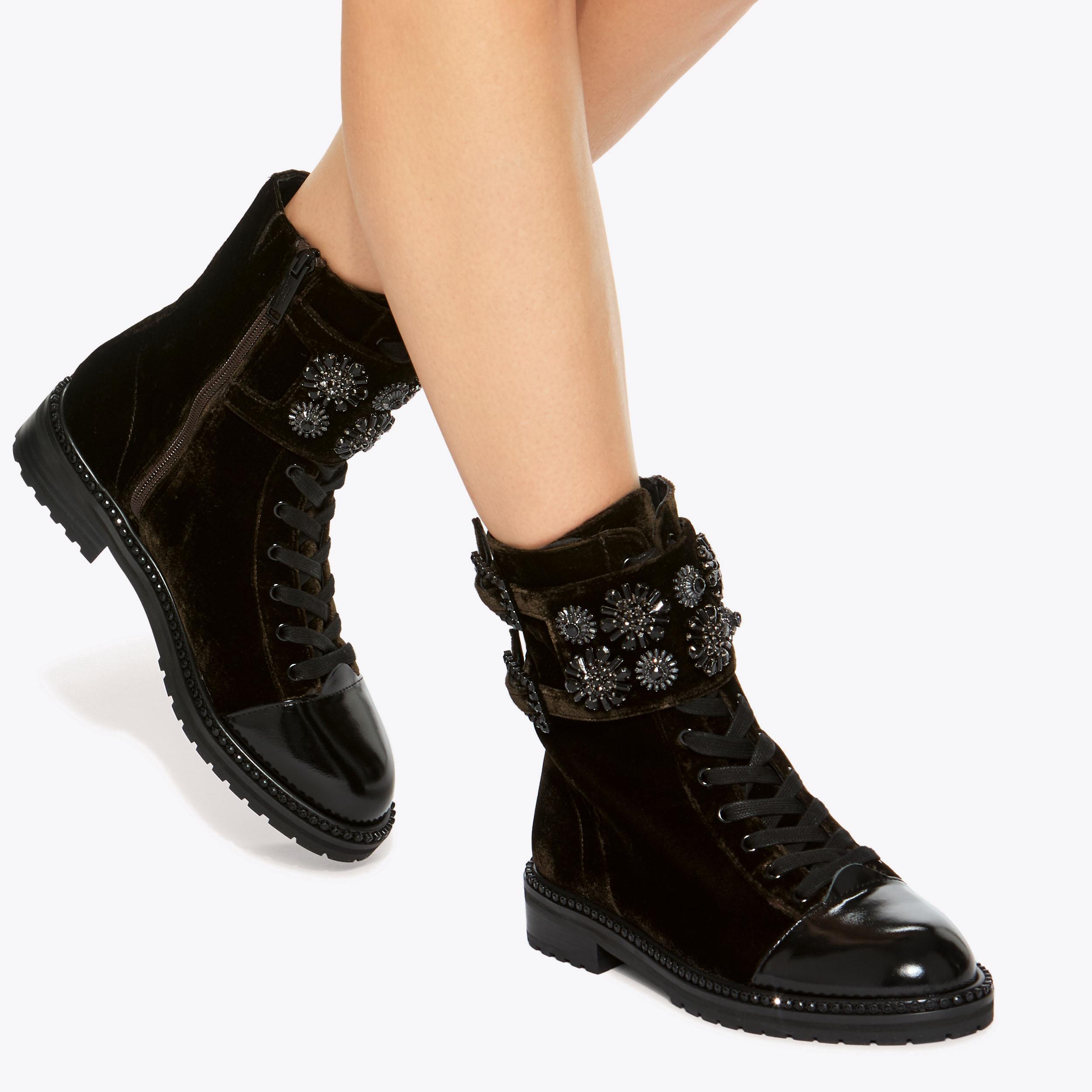 STOOP COMBAT BOOT Dark Brown Velvet Boot by KURT GEIGER LONDON
