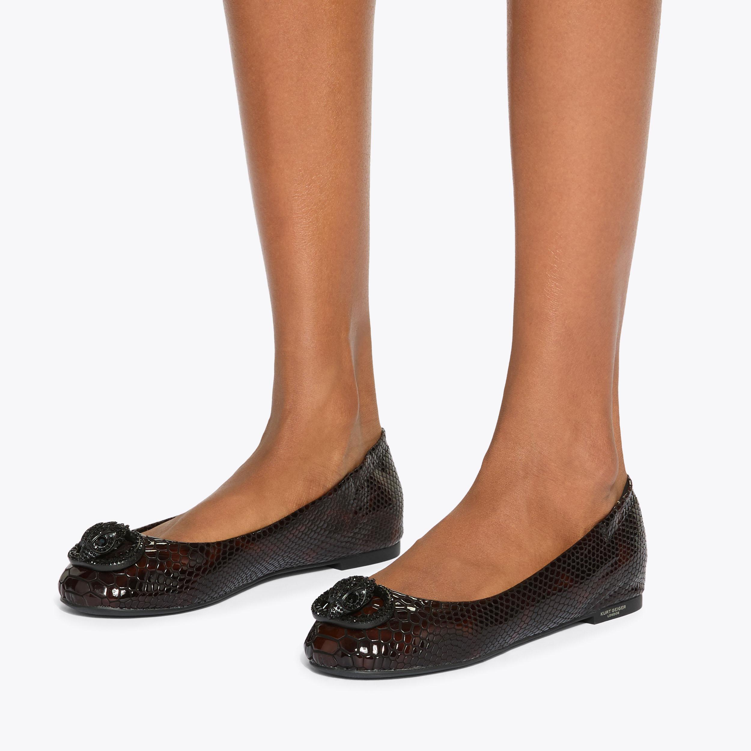 CHELSEA BALLERINA Brown Patent Snake Embossed Leather Ballerina by KURT ...