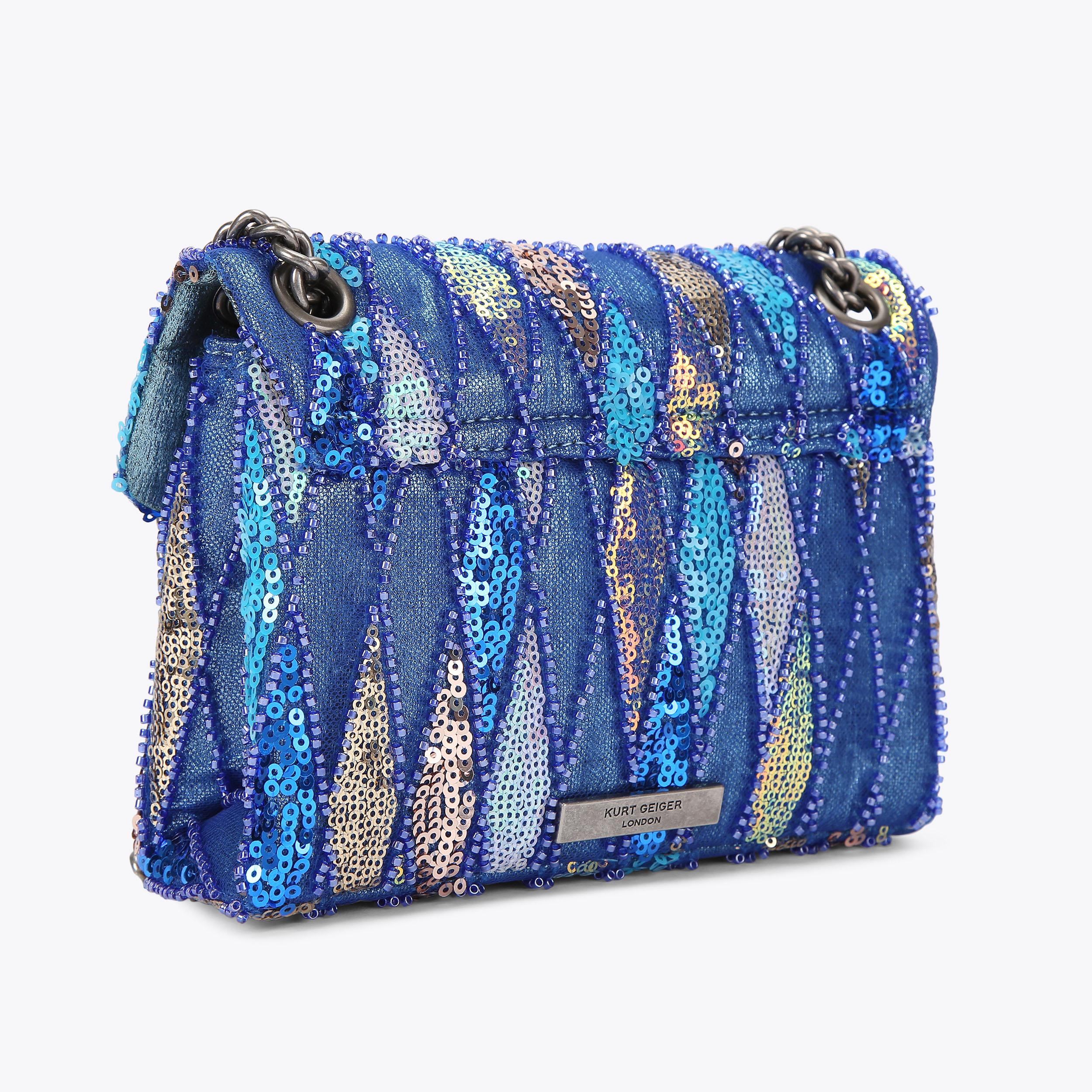 SEQUIN MINI KENSINGTON Blue Sequin Crystal Kensington Bag by KURT ...