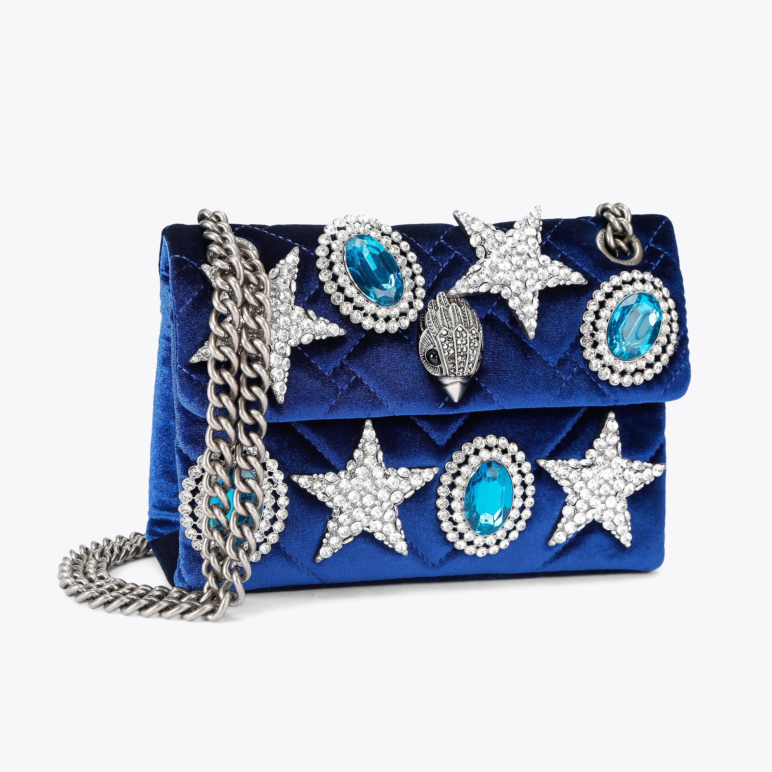 VELVET MINI KENSINGTON Soft Blue Velvet Fabric Bag by KURT GEIGER LONDON