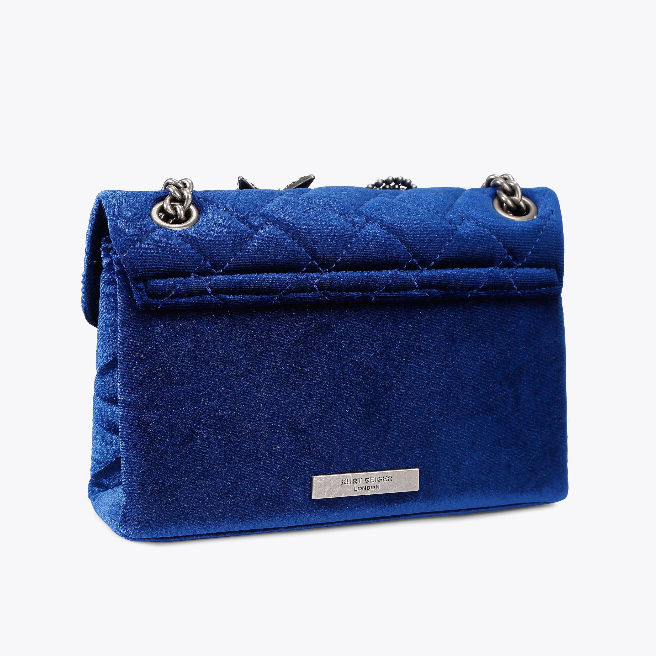 VELVET MINI KENSINGTON Soft Blue Velvet Fabric Bag by KURT GEIGER LONDON
