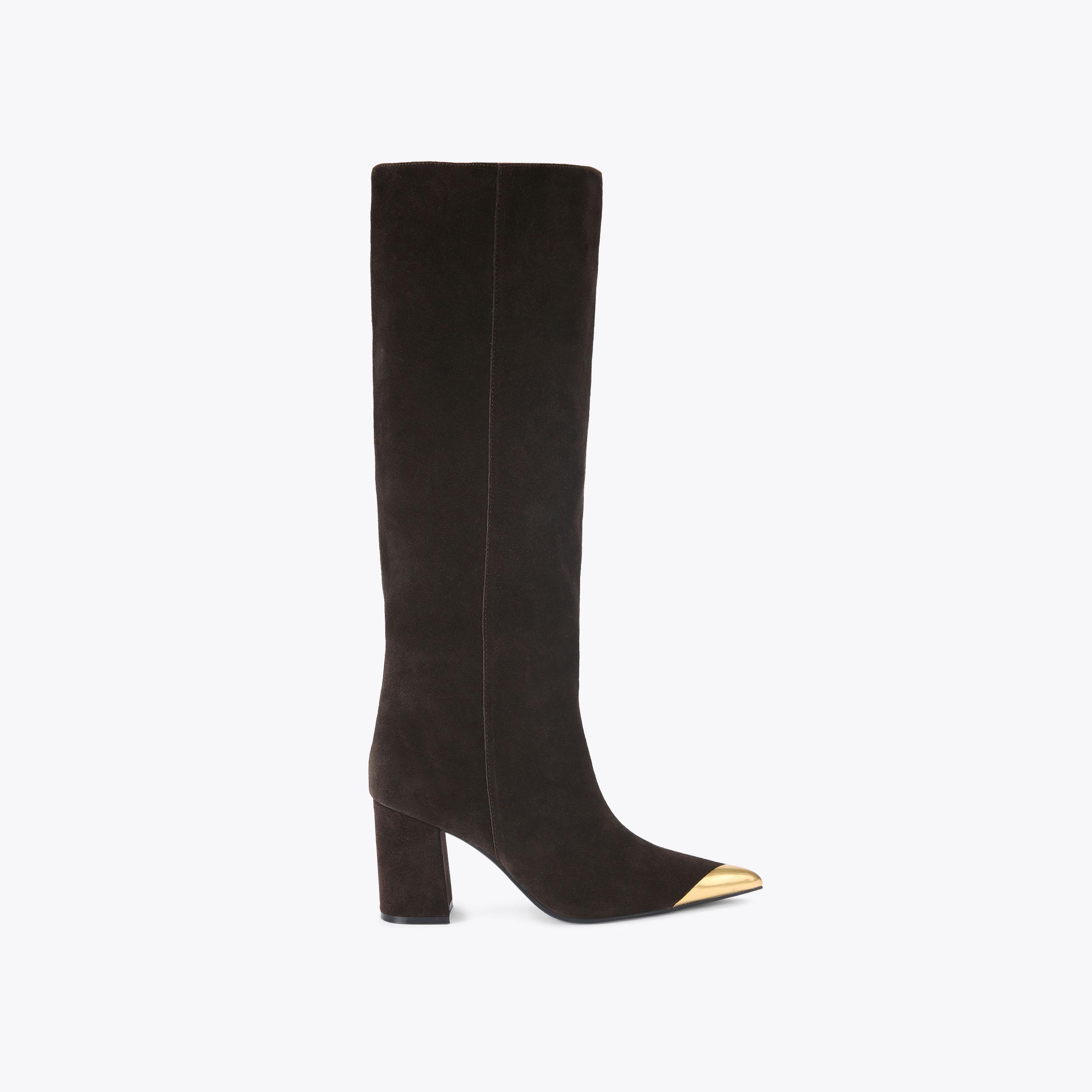 REGENT CAP KNEE BOOT Dark Brown Suede Leather Boot by KURT GEIGER LONDON