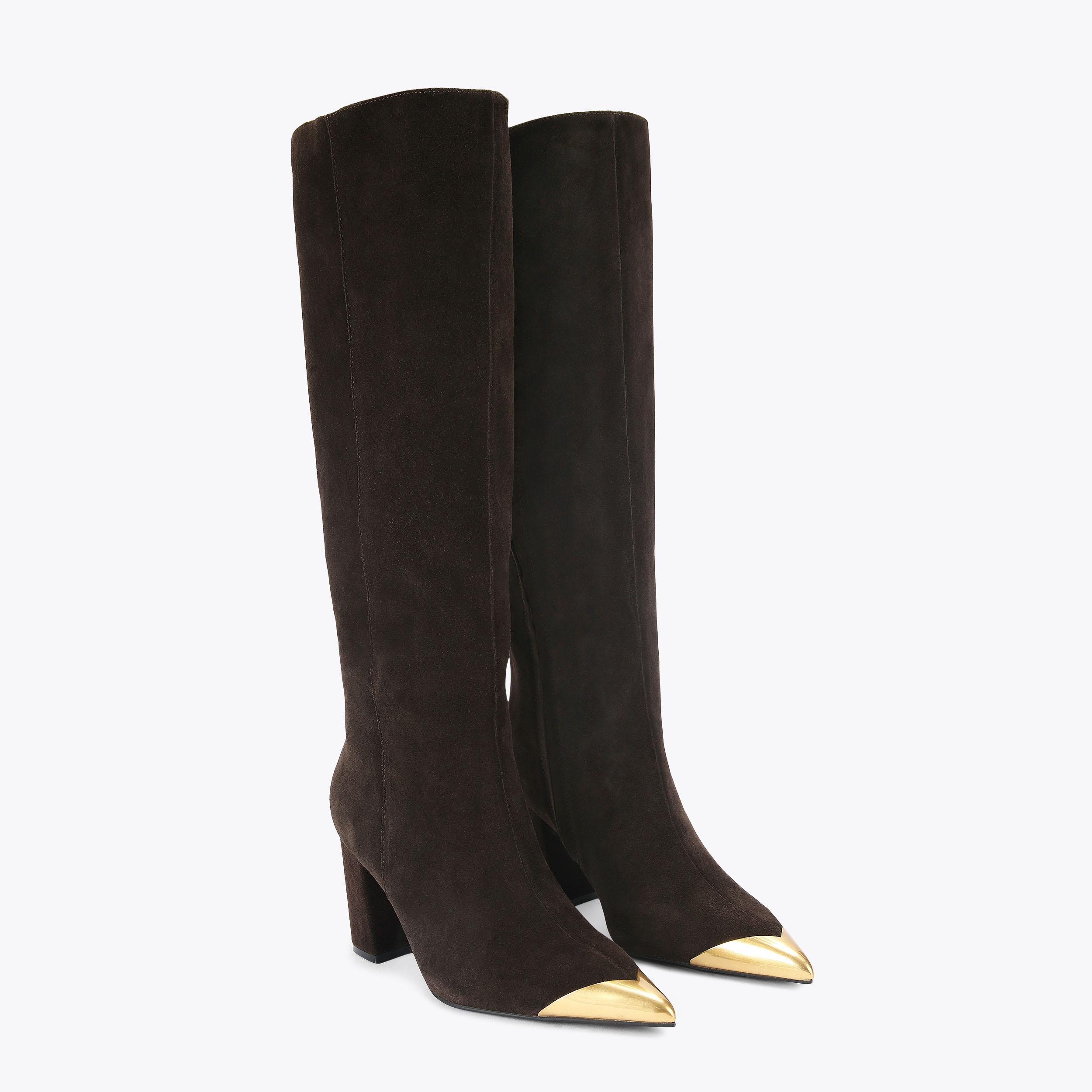 REGENT CAP KNEE BOOT Dark Brown Suede Leather Boot by KURT GEIGER LONDON