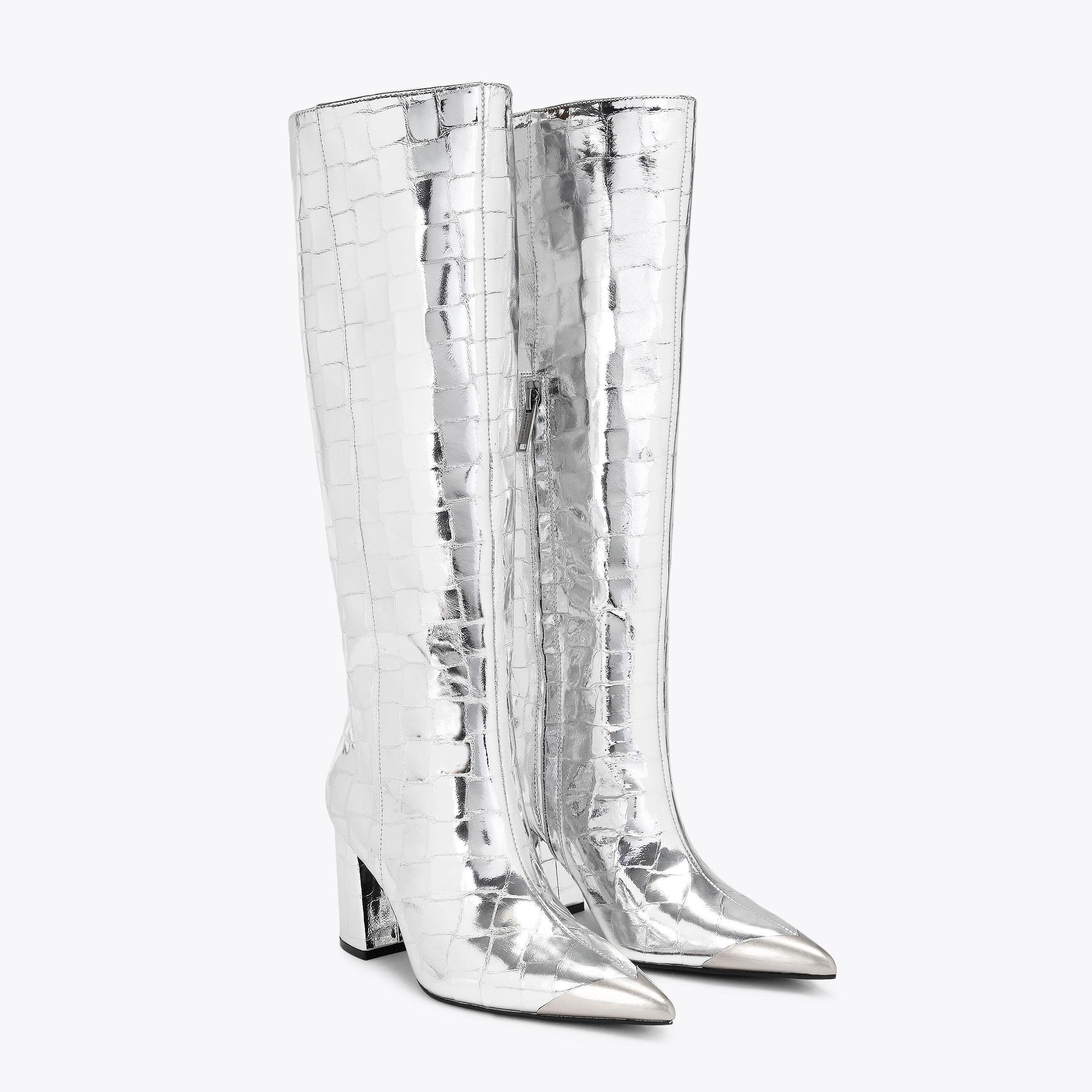REGENT CAP KNEE BOOT Metallic Silver Knee Boot by KURT GEIGER LONDON