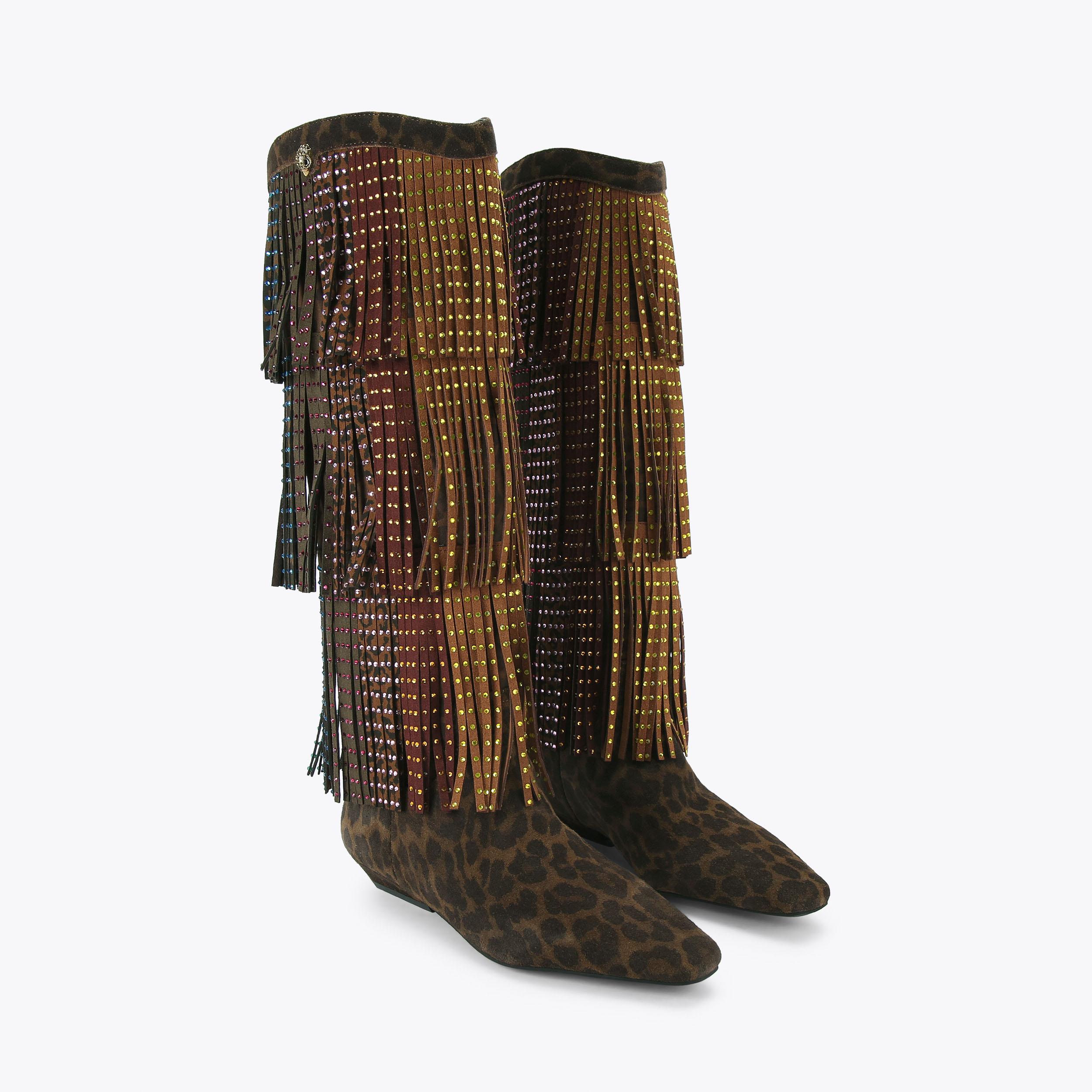 WESTERN FRINGE PULL ON Leopard Suede Boot by KURT GEIGER LONDON