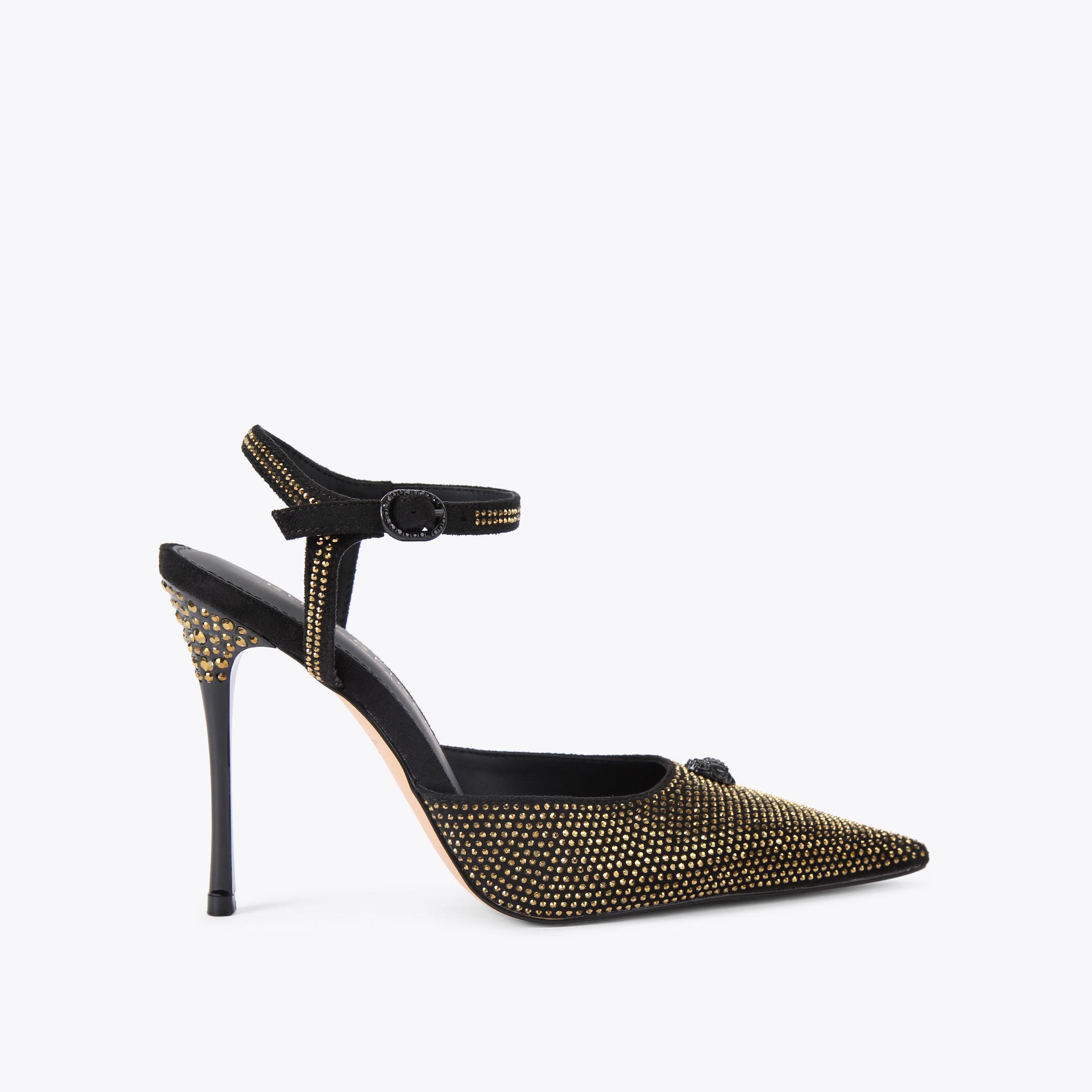 EAGLE POINT ANKLE STRAP Black Crystal High Heel by KURT GEIGER LONDON