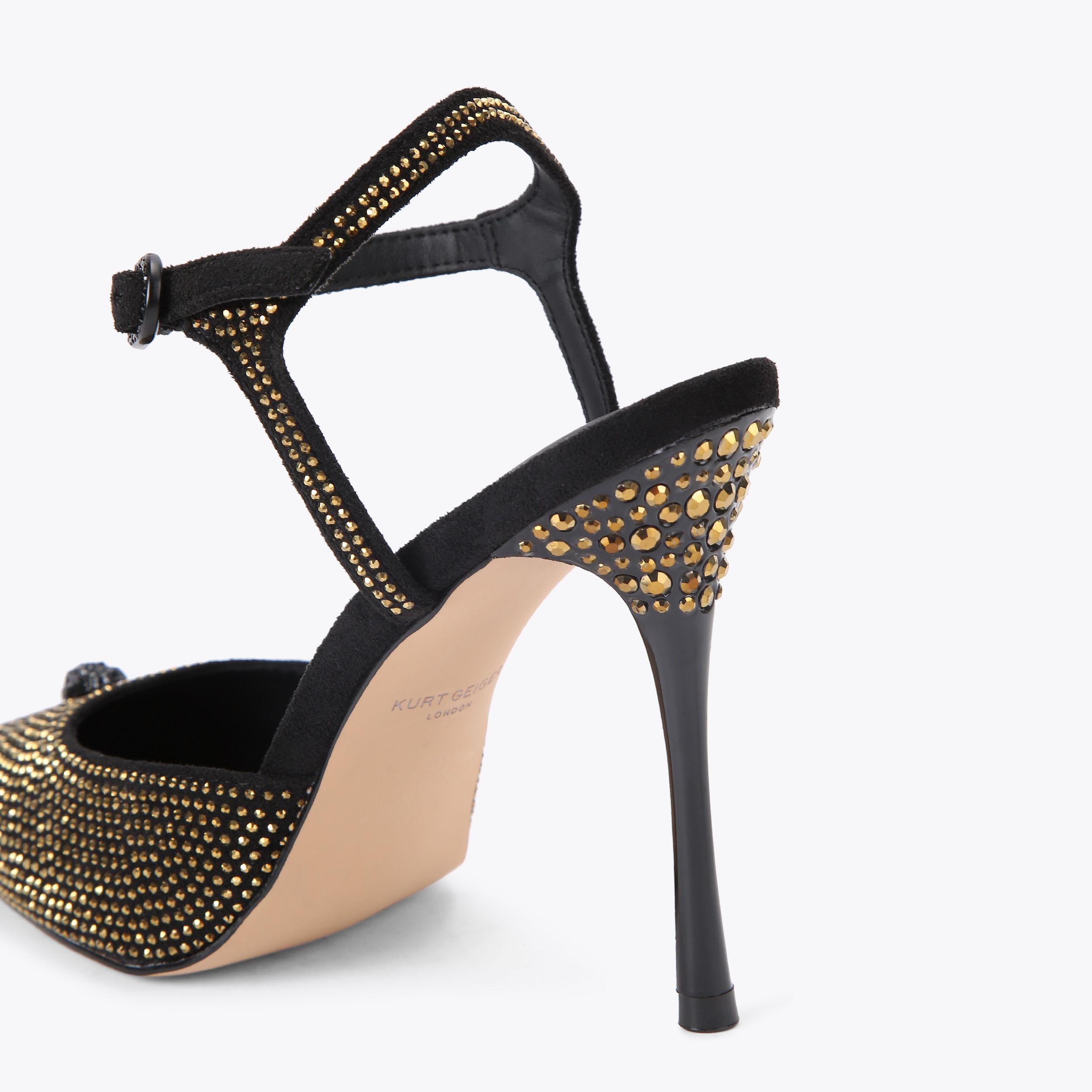 EAGLE POINT ANKLE STRAP Black Crystal High Heel by KURT GEIGER LONDON