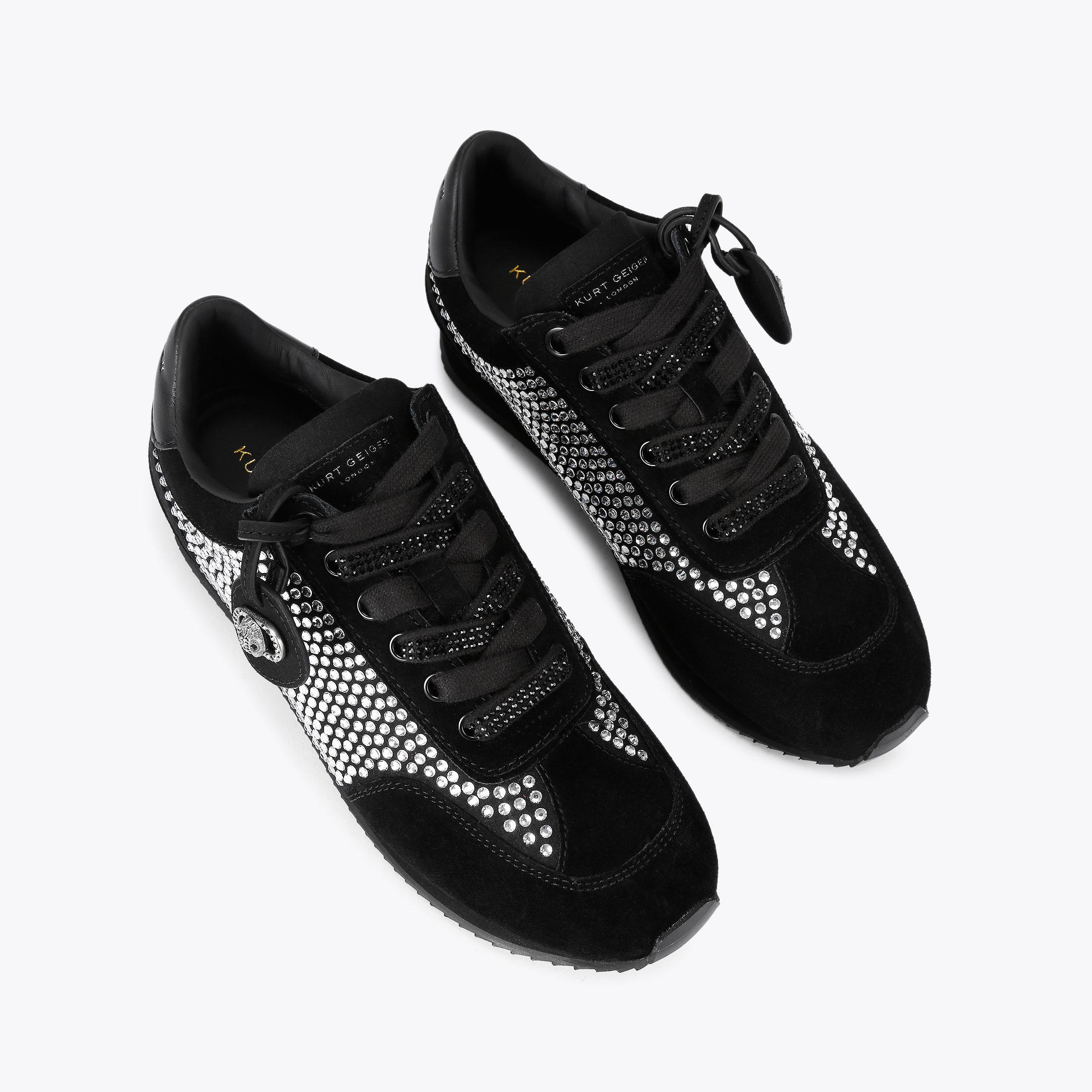 CHELSEA CRYSTAL TAG Black Silver Crystal Sneaker by KURT GEIGER LONDON