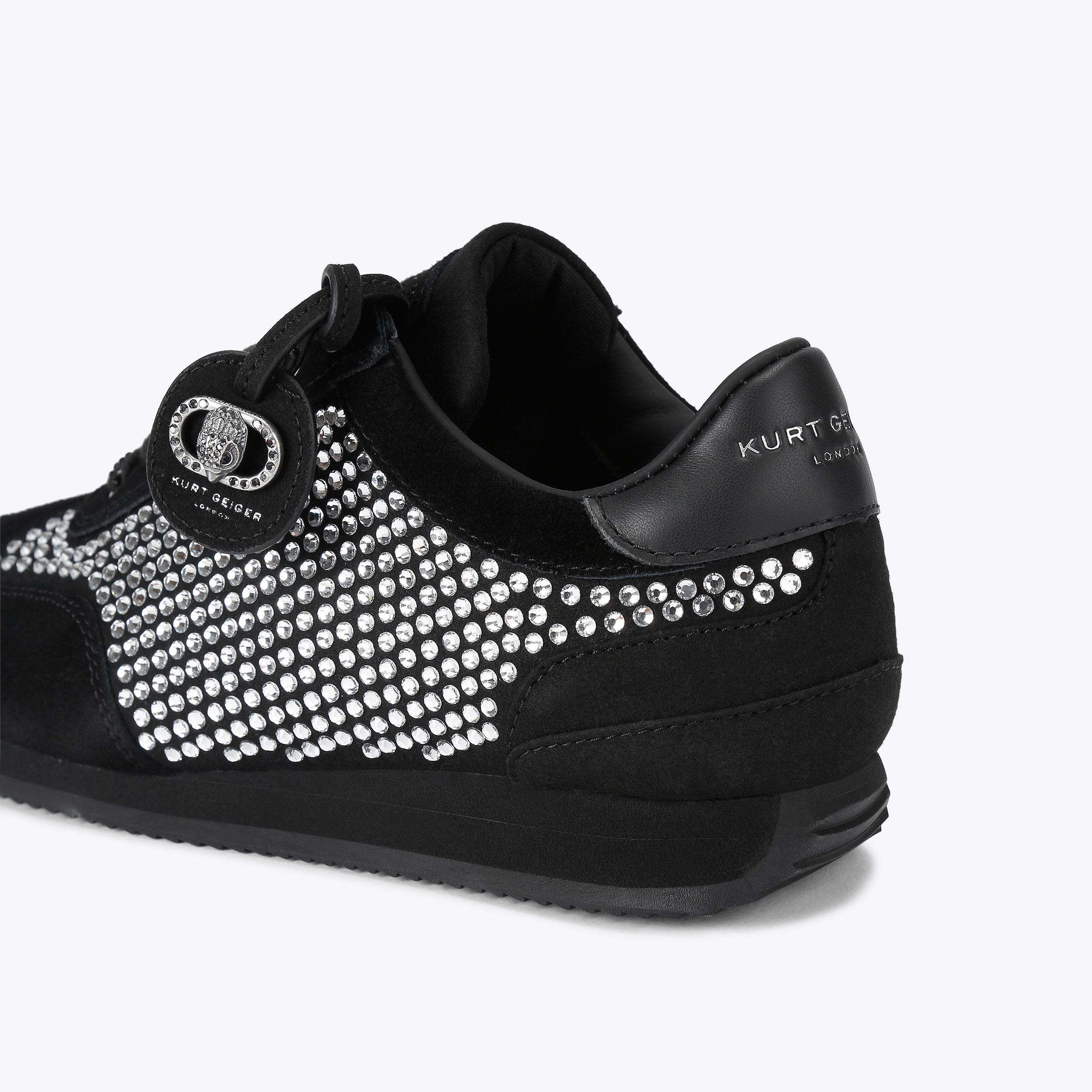 CHELSEA CRYSTAL TAG Black Silver Crystal Sneaker by KURT GEIGER LONDON