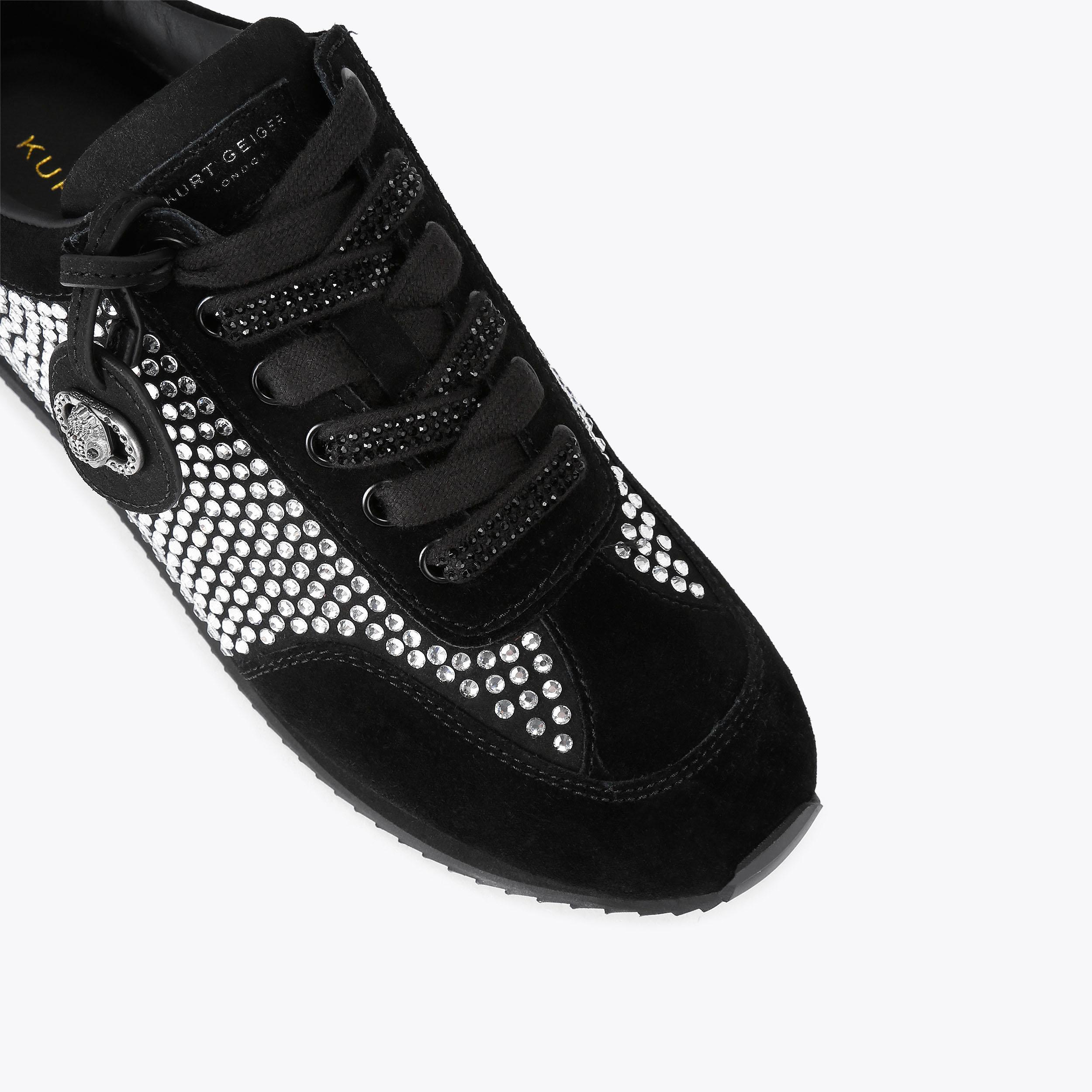 CHELSEA CRYSTAL TAG Black Silver Crystal Sneaker by KURT GEIGER LONDON