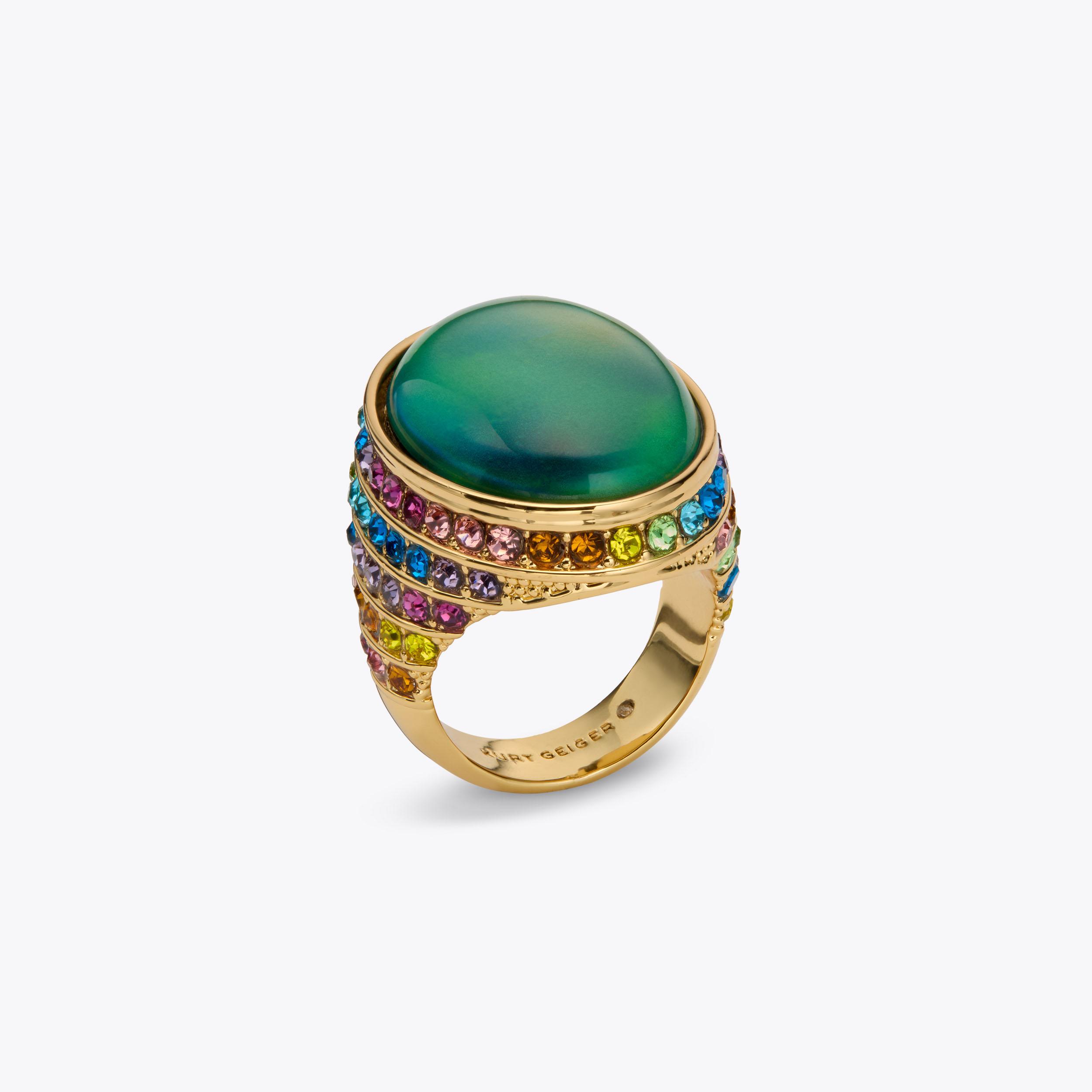 OVAL MOOD RING Green Crystal Ring by KURT GEIGER LONDON