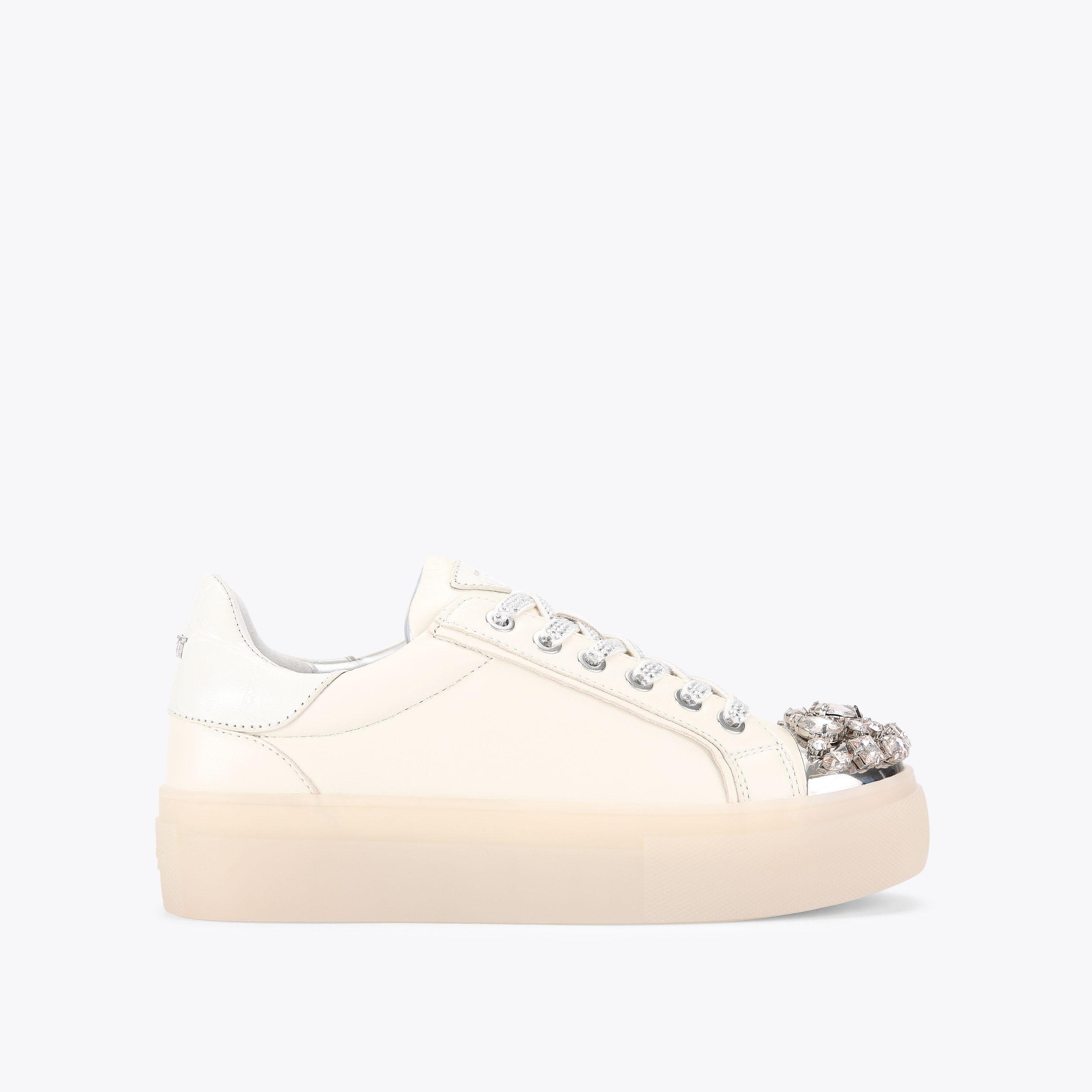 CRYSTAL TOECAP CUPSOLE Bone Leather Lace Up Sneaker by KURT GEIGER LONDON