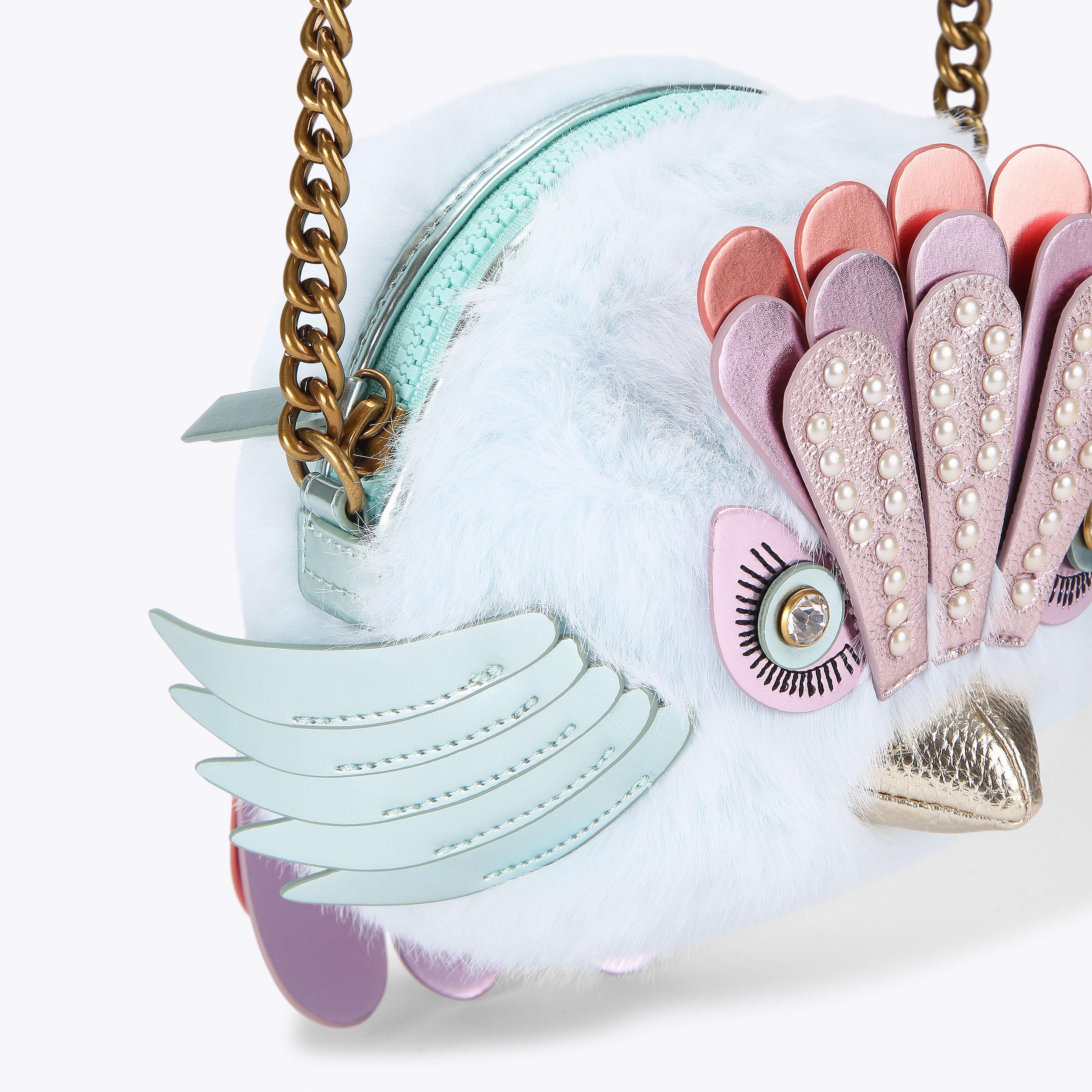 POM POM EAGLE XBODY BAG Pale Blue Faux Fur Cross Body Bag by KURT ...