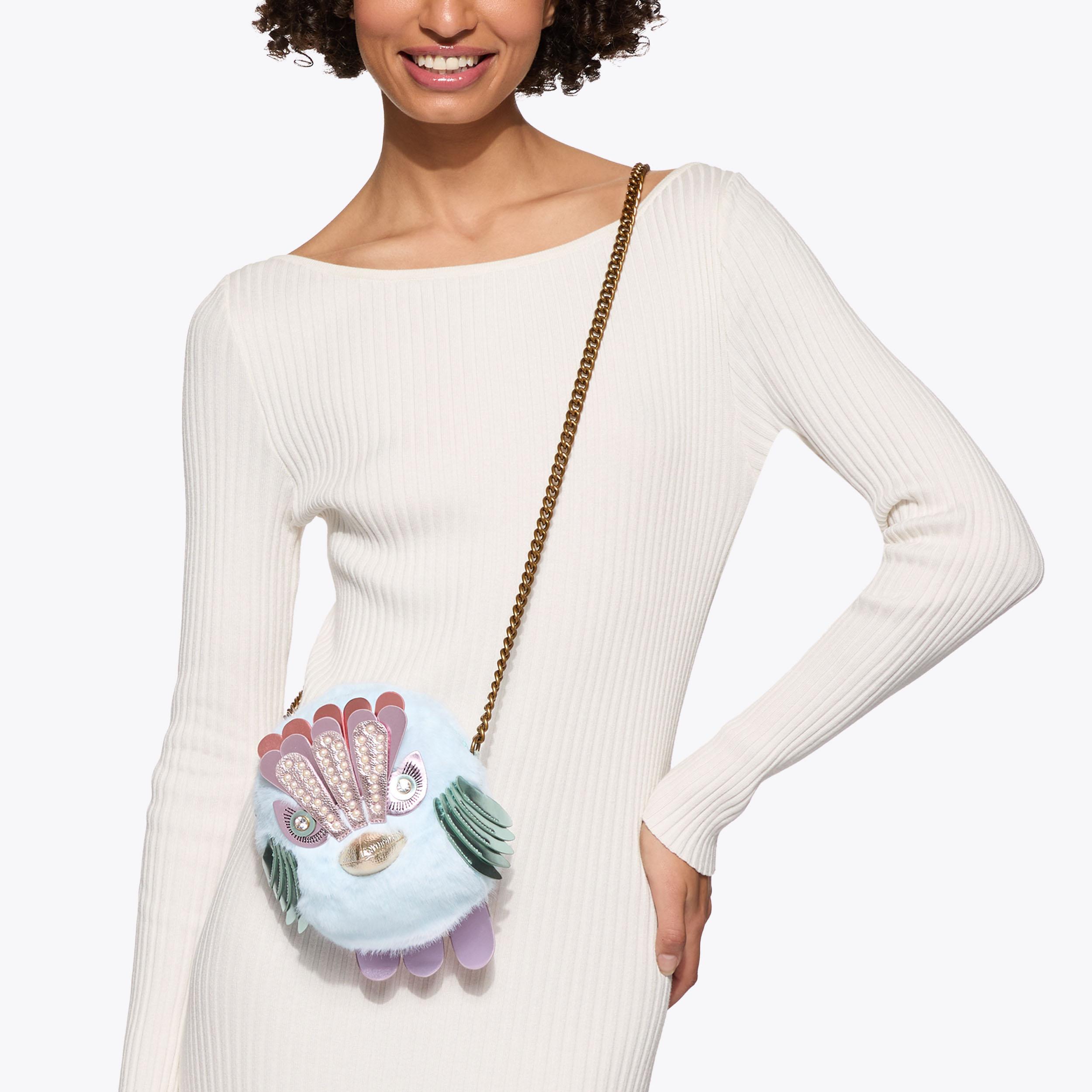 POM POM EAGLE XBODY BAG Pale Blue Faux Fur Cross Body Bag by KURT ...