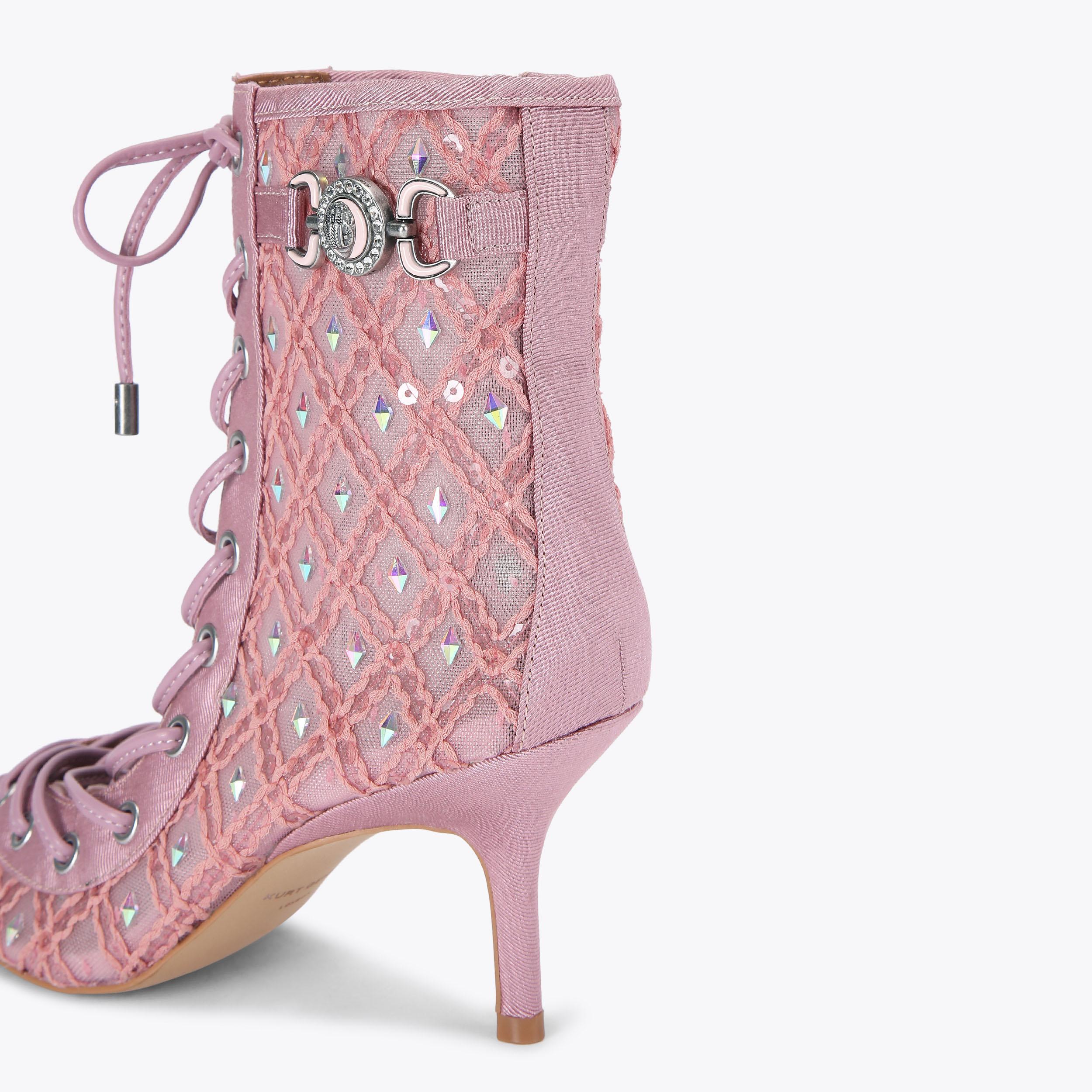 MANSION CORSET ANKLE BOOT Mesh Pink Lace Up Boot by KURT GEIGER LONDON