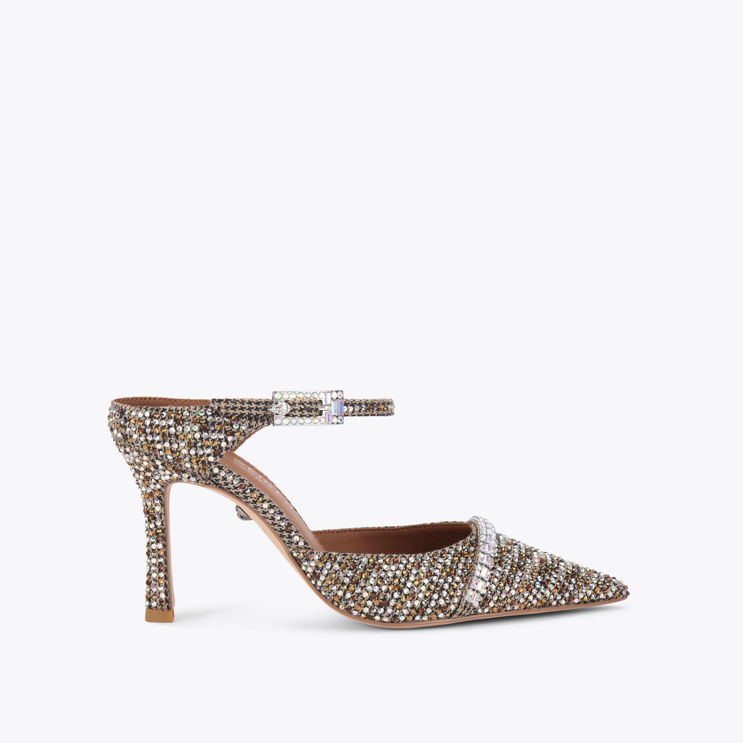 STRASS POINT MULE Beige Houndstooth High Heel by KURT GEIGER LONDON