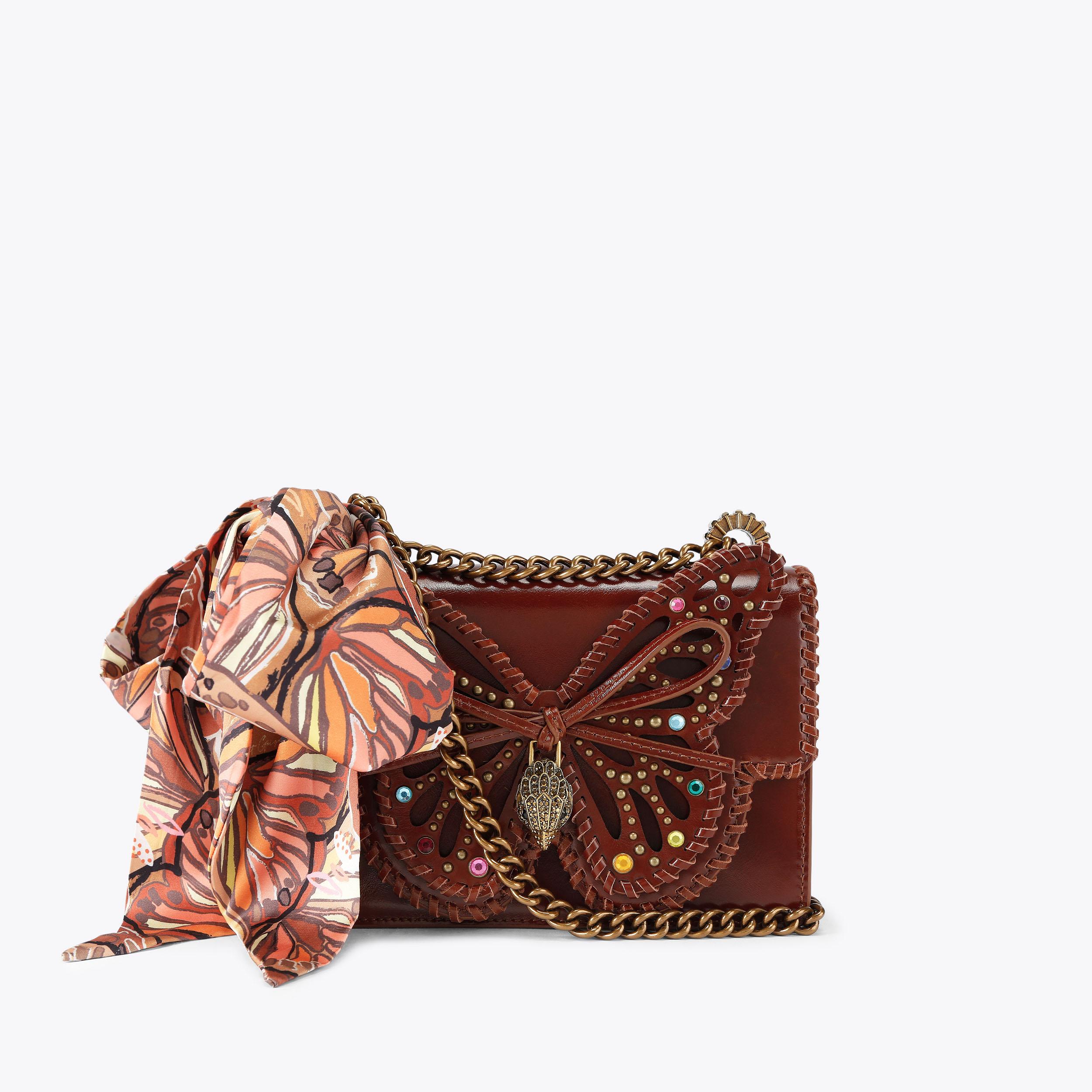 SHOREDITCH SM BUTTERFLY Brown Leather Cross Body Bag by Kurt Geiger London