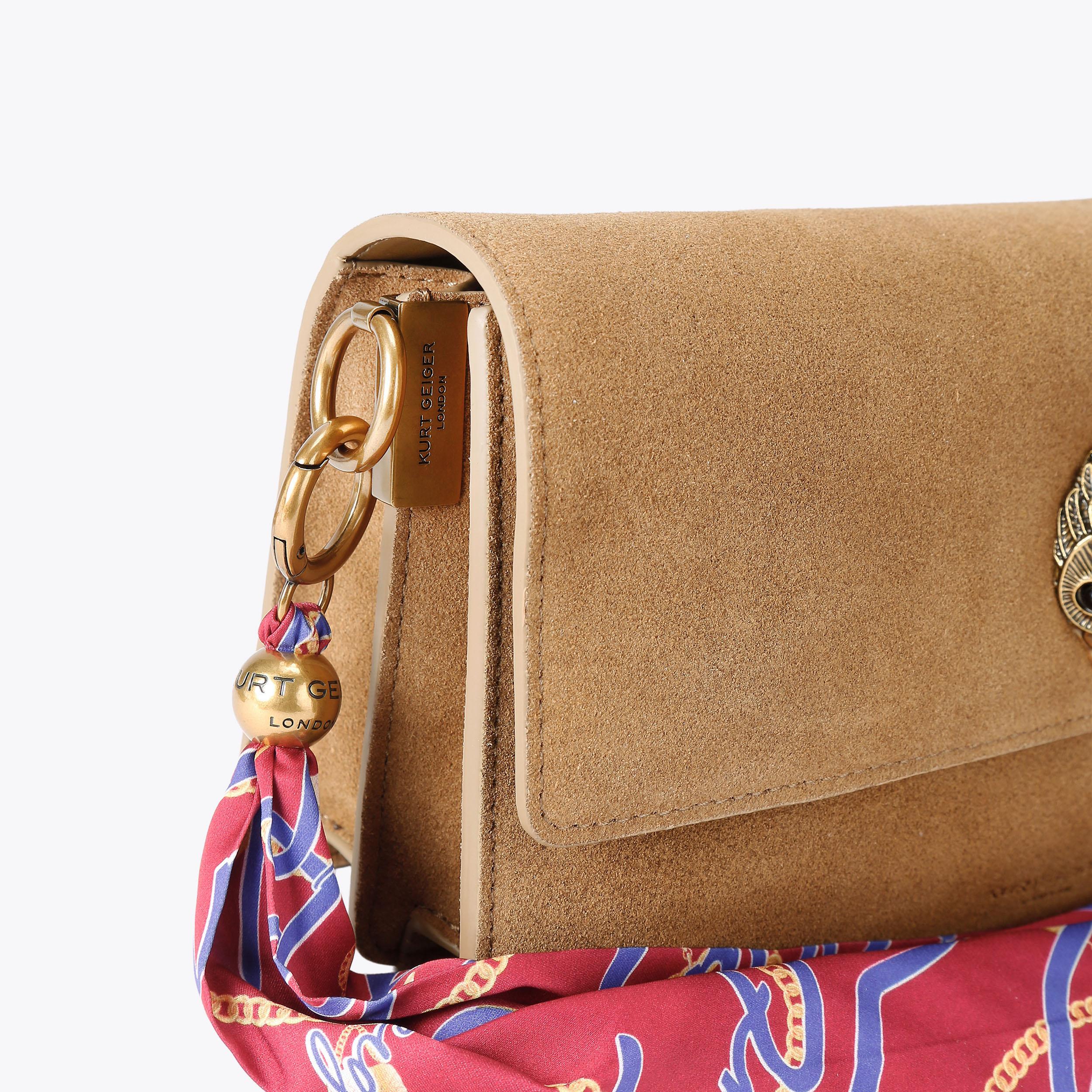 SLOANE SOFT SHOULDER Tan Suede Shoulder Bag by Kurt Geiger London