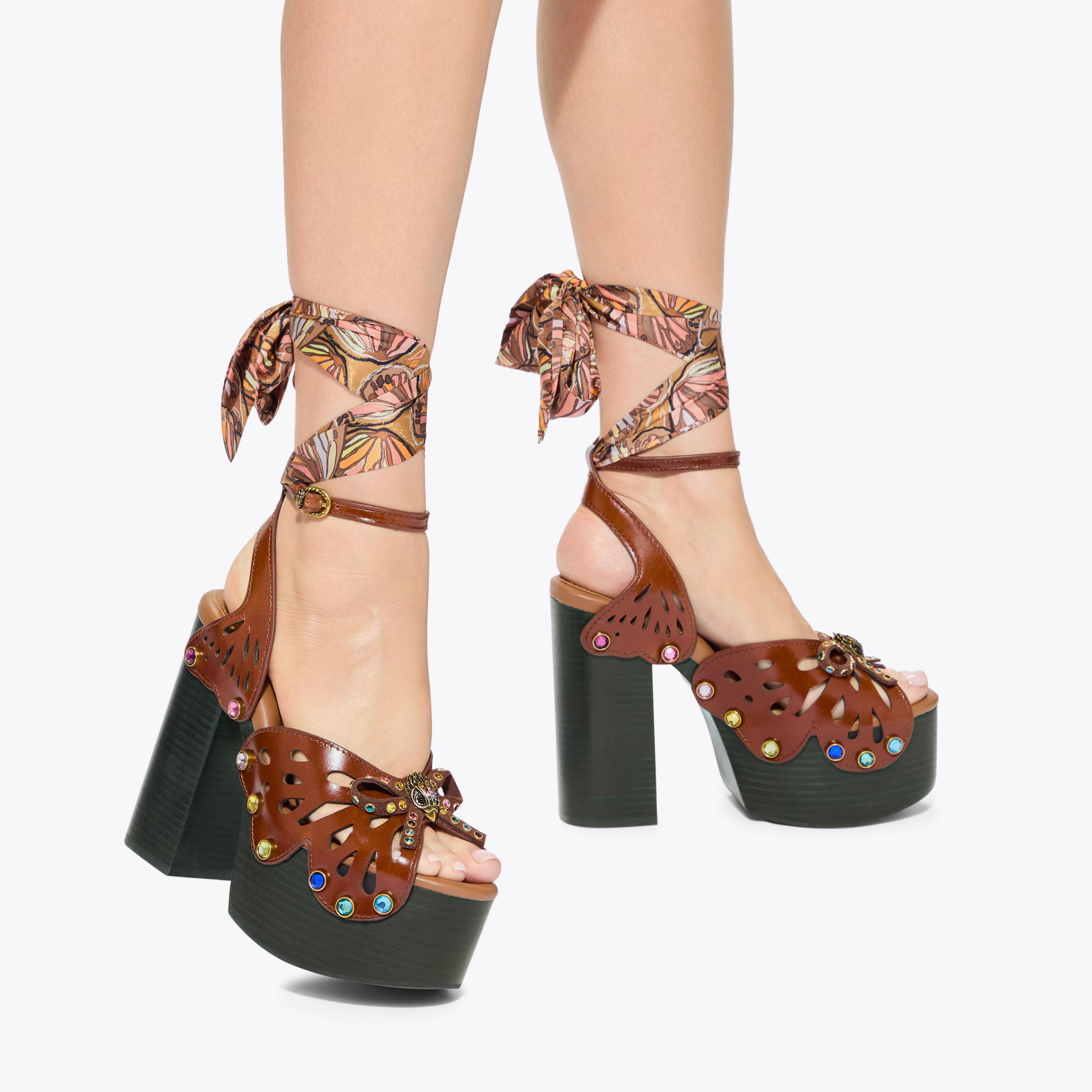 BUTTERFLY PLATFORM SDL Butterfly Printed Satin Ankle Wrap Heel by Kurt ...