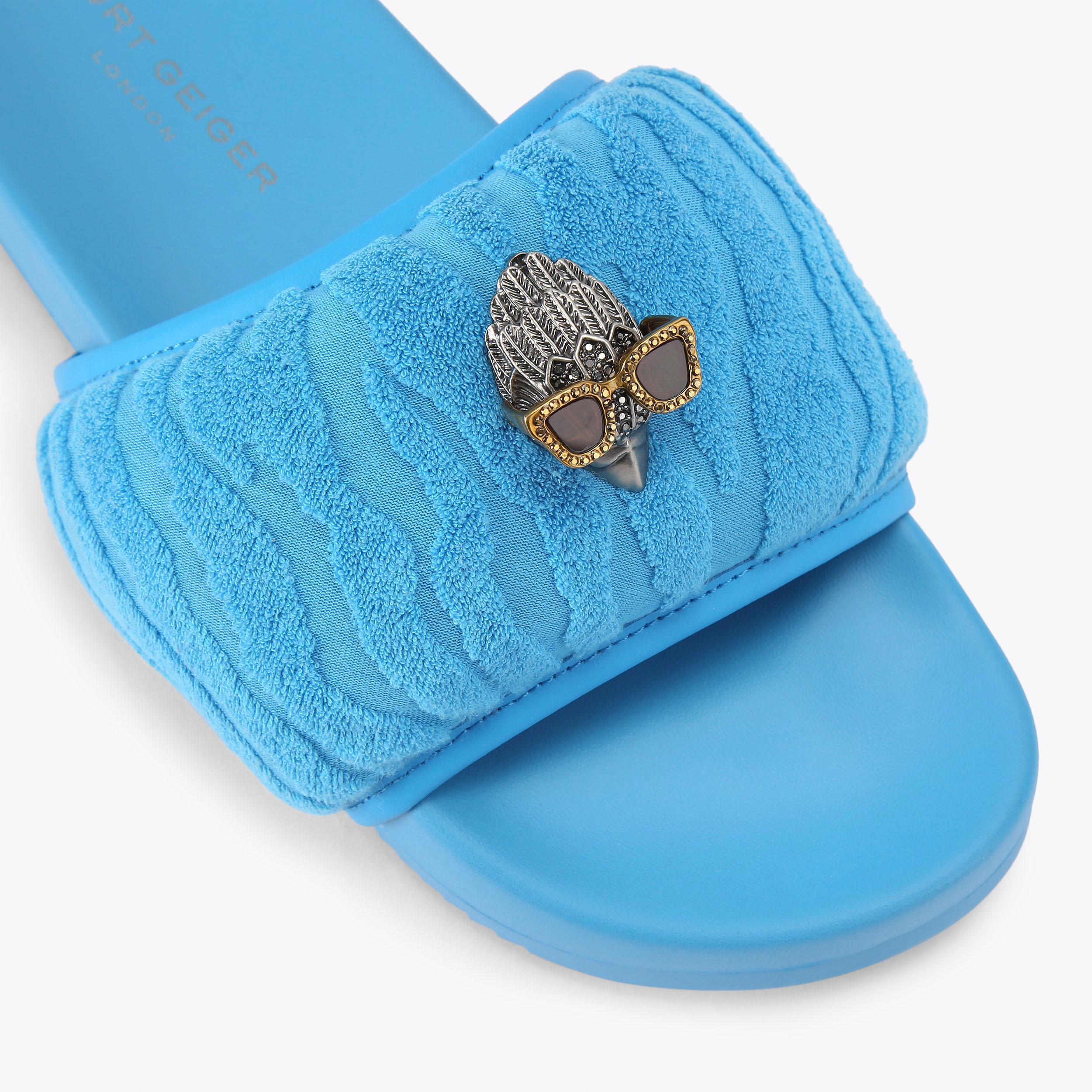 EAGLE PUFF SLIDE Blue Terry Towelling Sandal by Kurt Geiger London