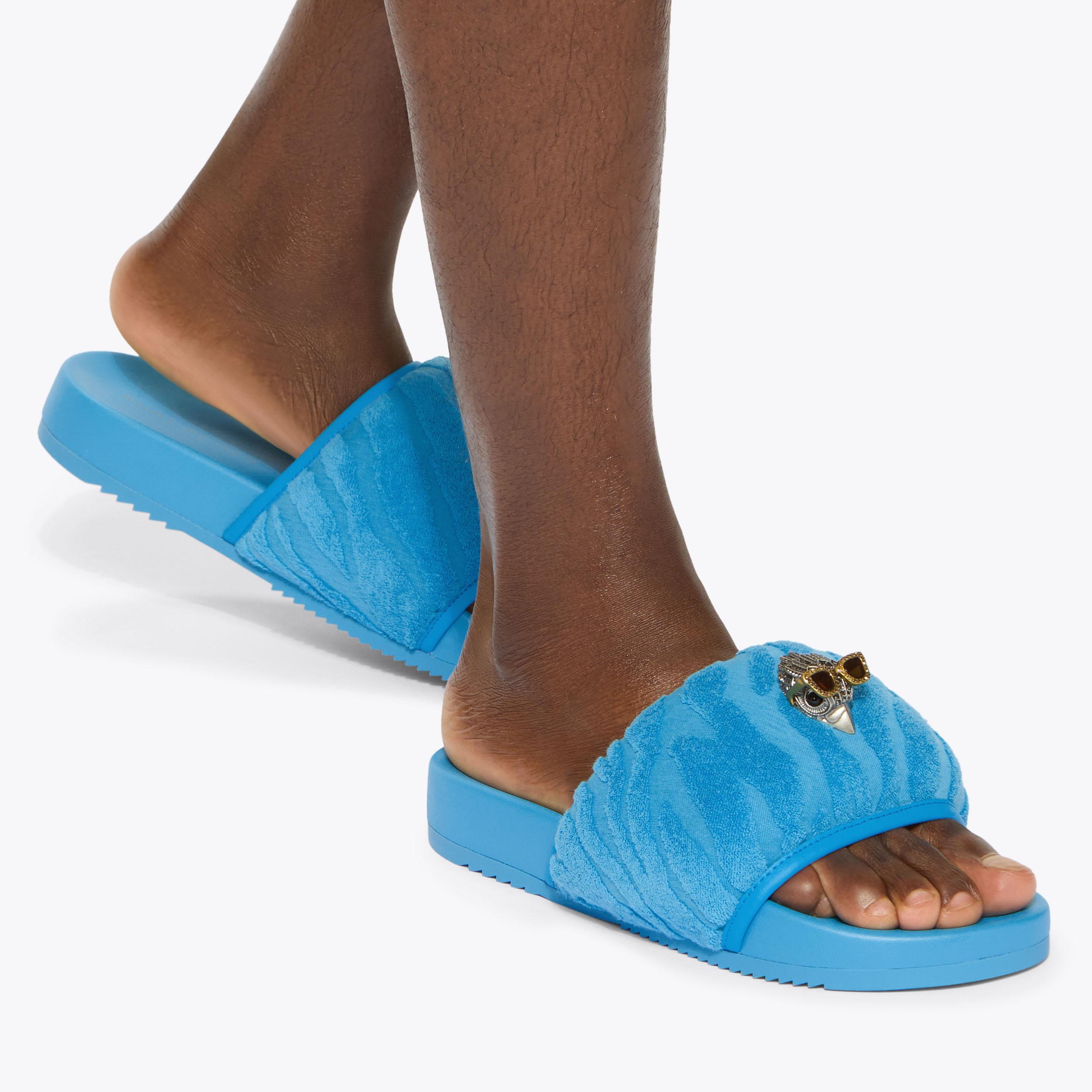 EAGLE PUFF SLIDE Blue Terry Towelling Sandal by Kurt Geiger London