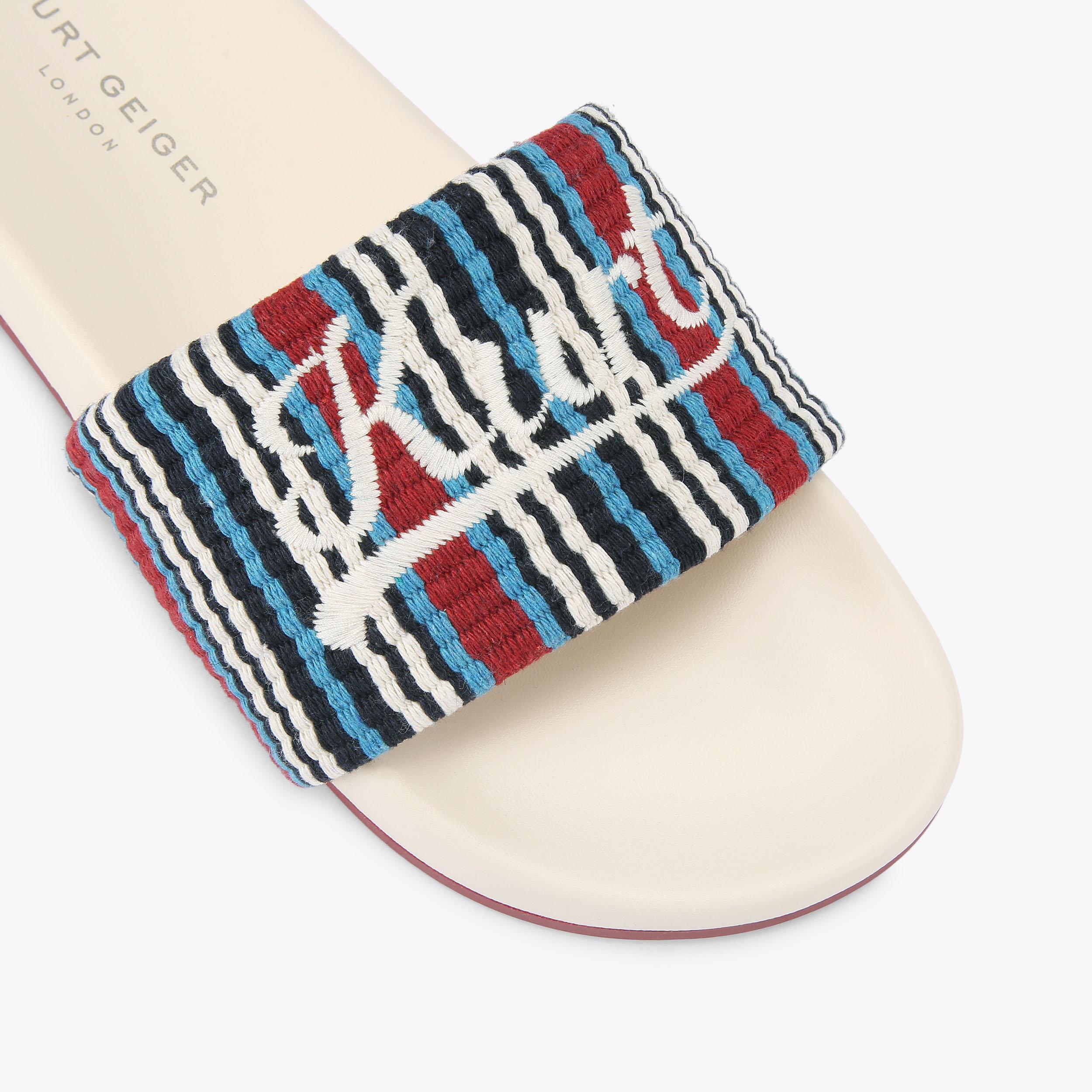 SCRIPT SLIDE Fabric Slip On Sandals by Kurt Geiger London