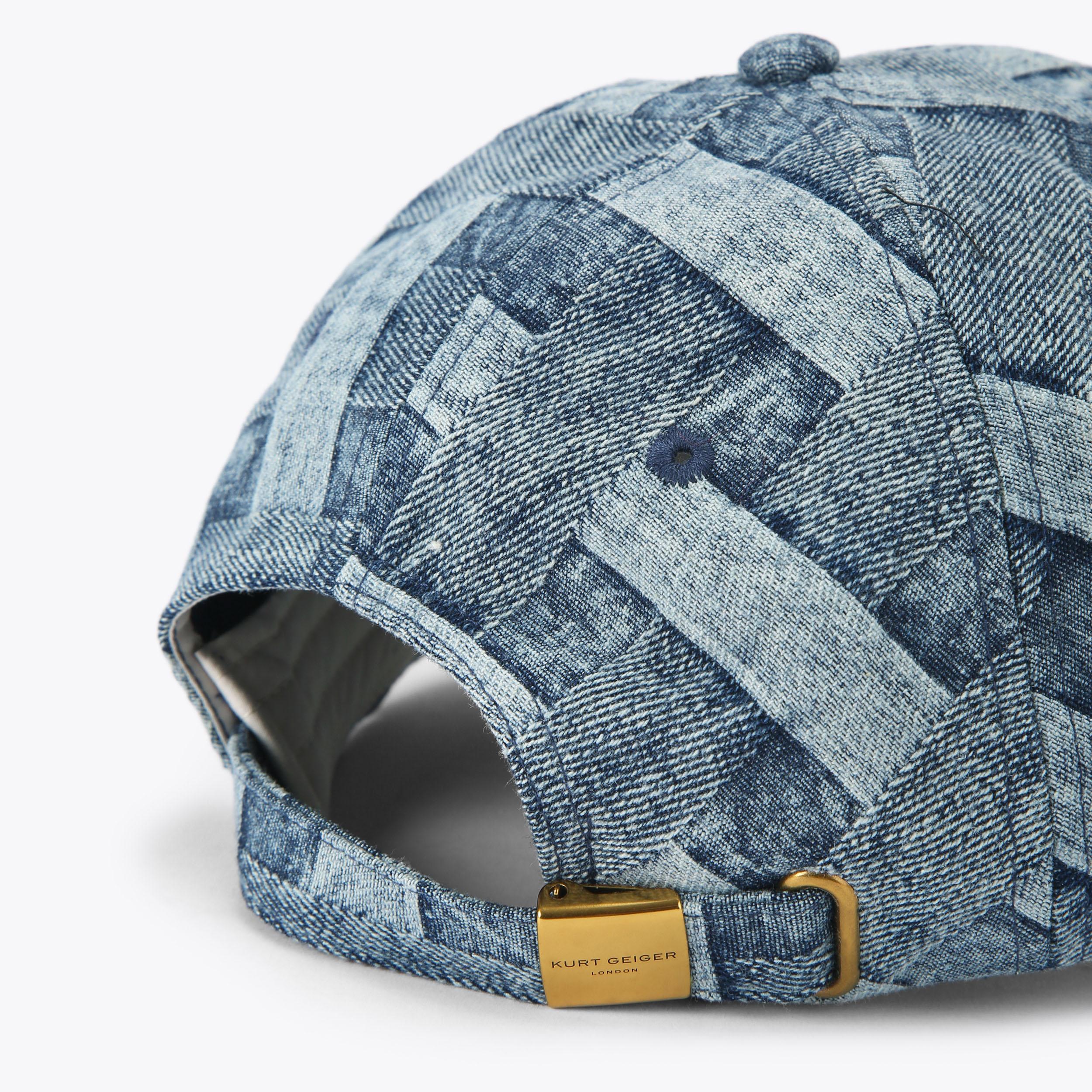 KURT EMBROIDERED CAP Blue Denim Weave Cap by Kurt Geiger London